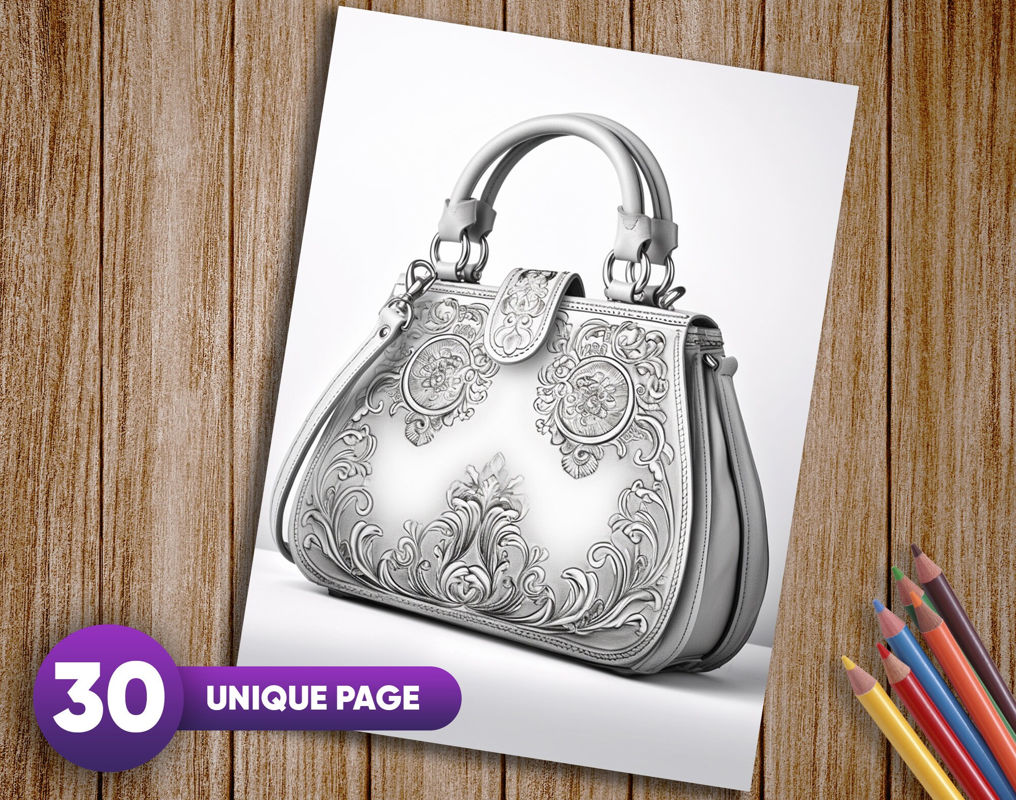 30 Elegant Handbag Coloring Pages for Adults, Fashion Coloring, Instant ...