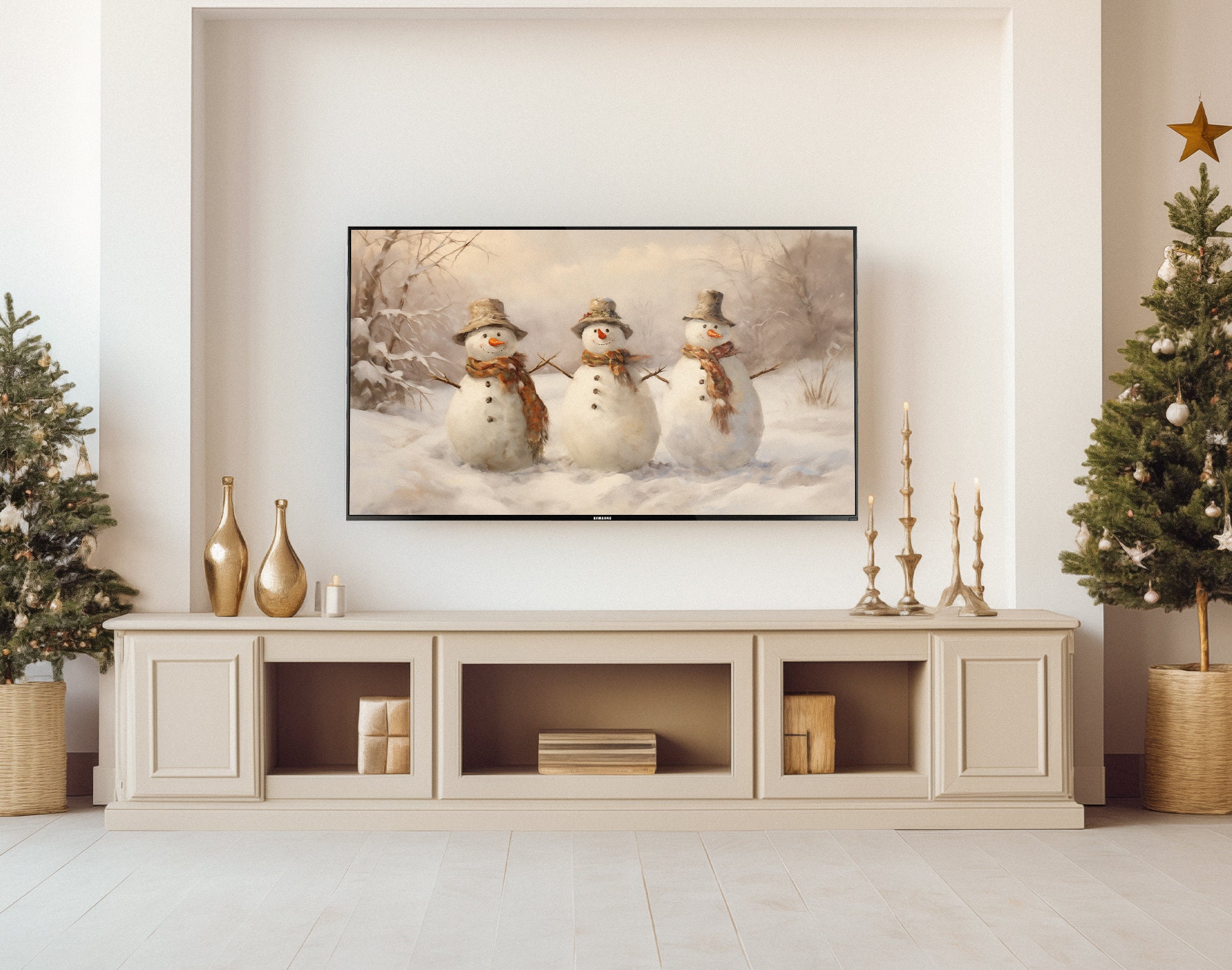 Christmas Frame TV Art Christmas Snowman Christmas Wall Art Winter ...