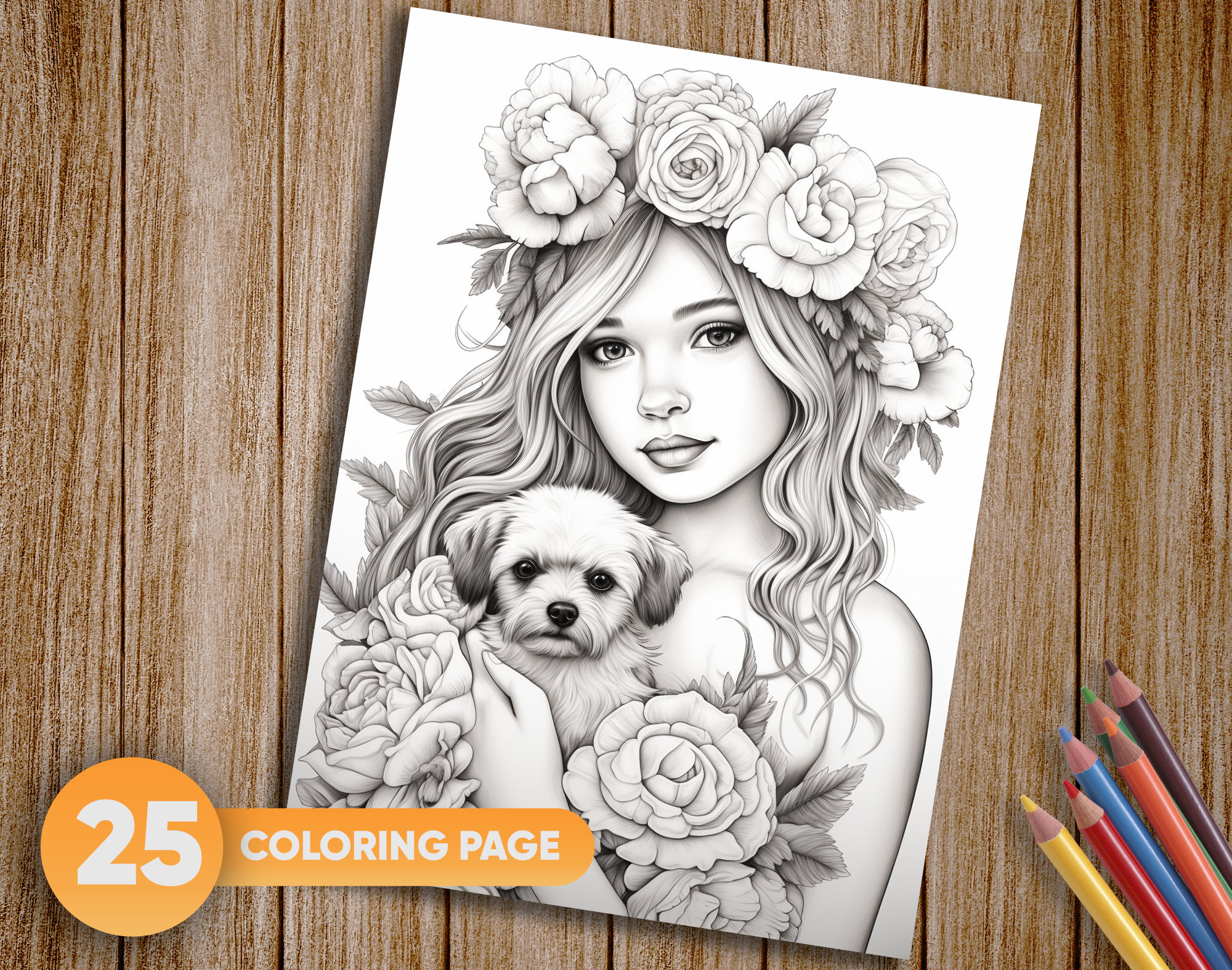 Girls With Dogs Coloring Book: 25 Grayscale Pages (printable PDF) - Etsy