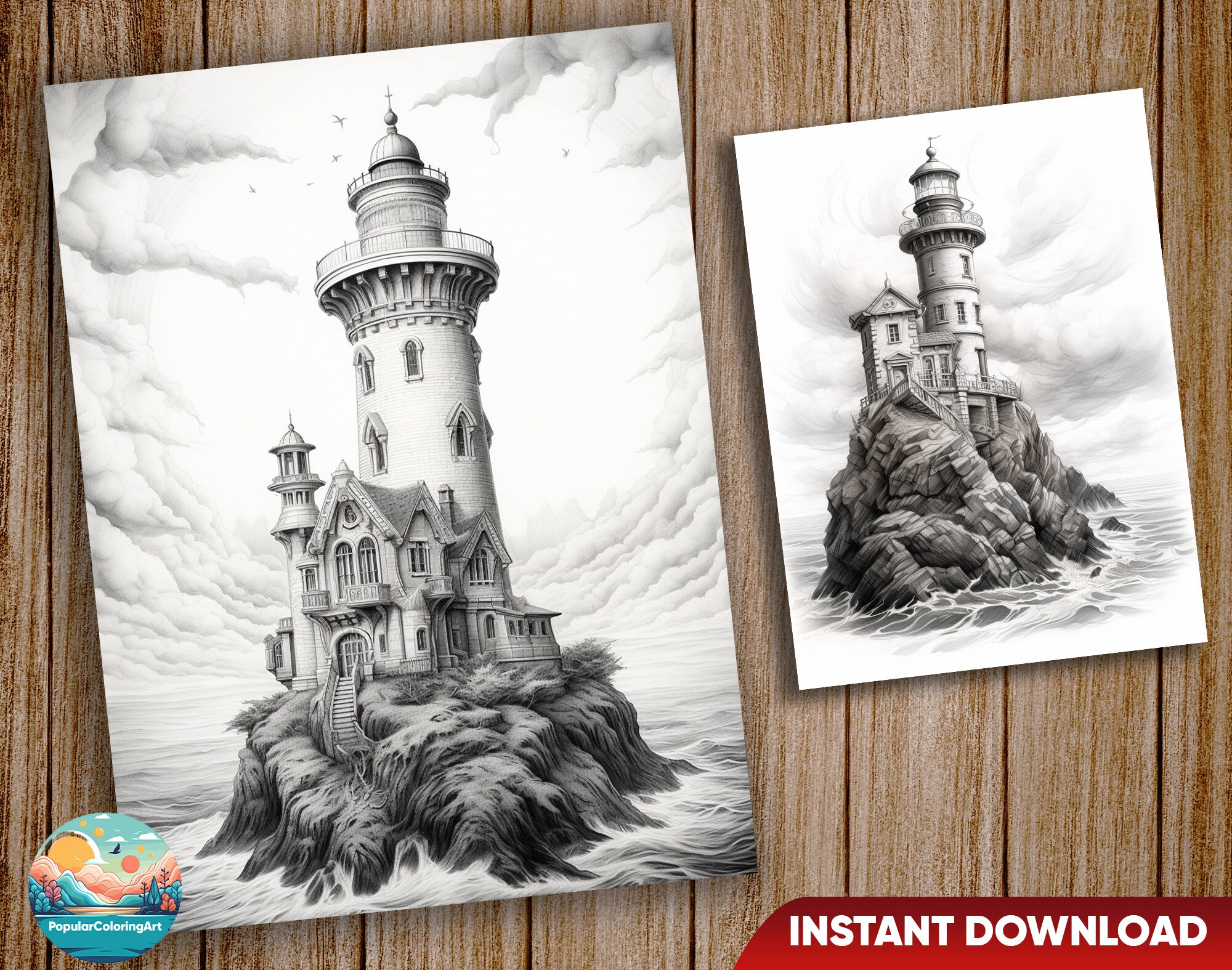 30 Fantasy Lighthouses Coloring Page Book Adults Kids Coloring Pages ...