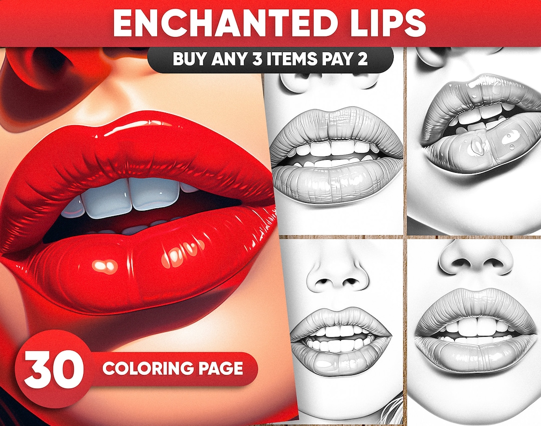 30 Enchanted Lips Coloring Book | Magic Lips | Lips Grayscale Colouring ...