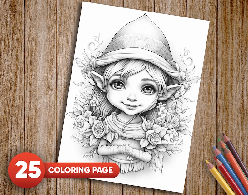 25 Gnome Girls Coloring Pages Instant Download Grayscale - Etsy