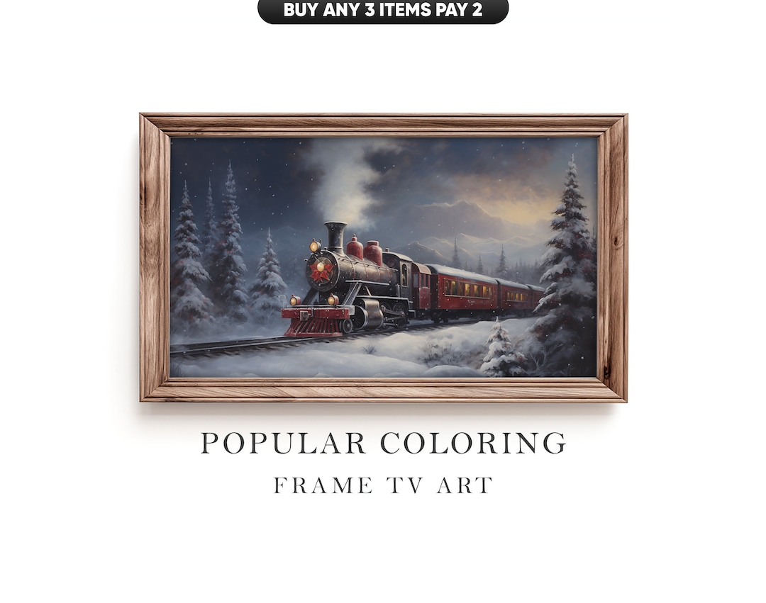 Christmas Train Art Christmas Frame TV Art Christmas Wall Art Forest ...