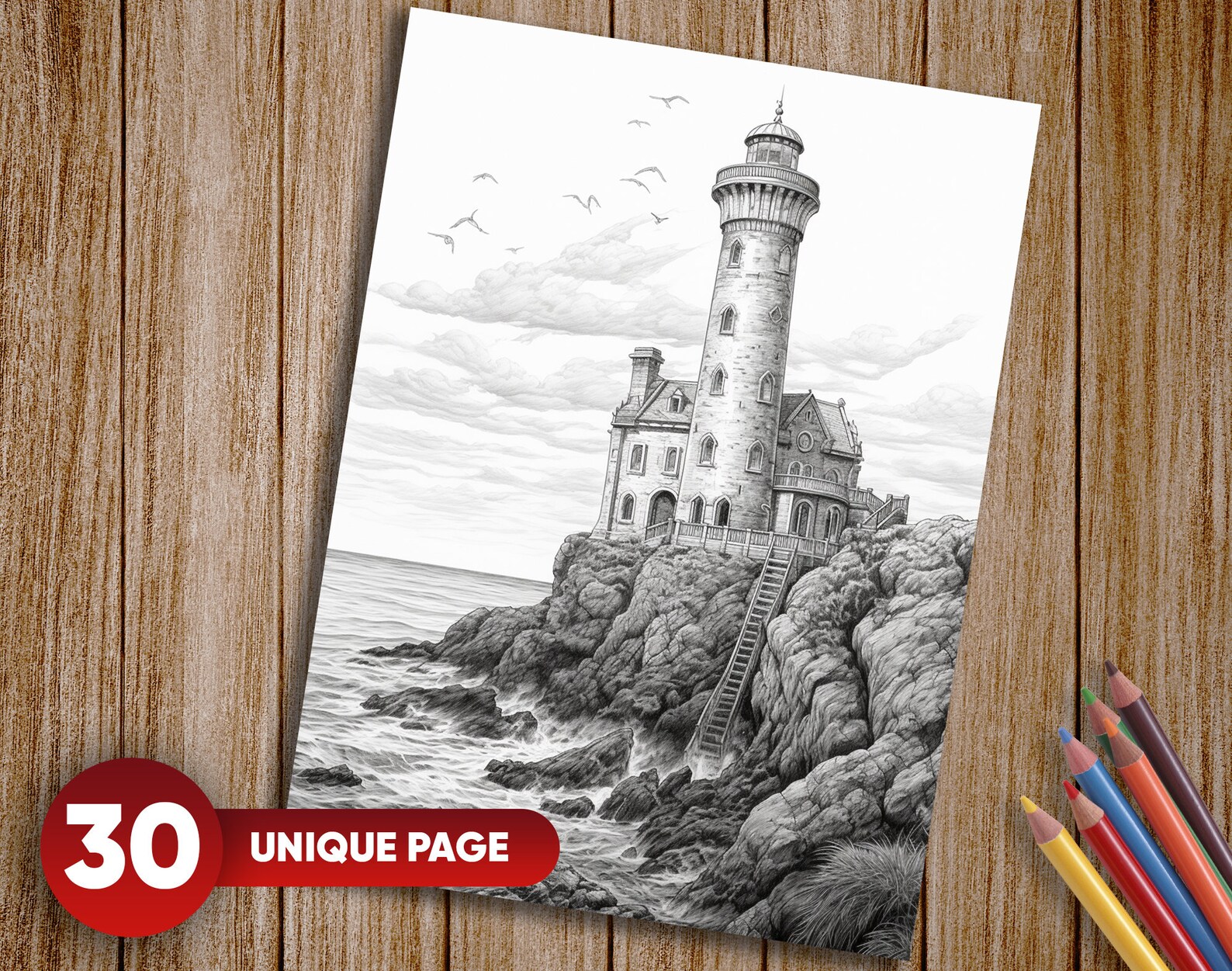 30 Fantasy Lighthouses Coloring Page Book Adults Kids Coloring Pages ...
