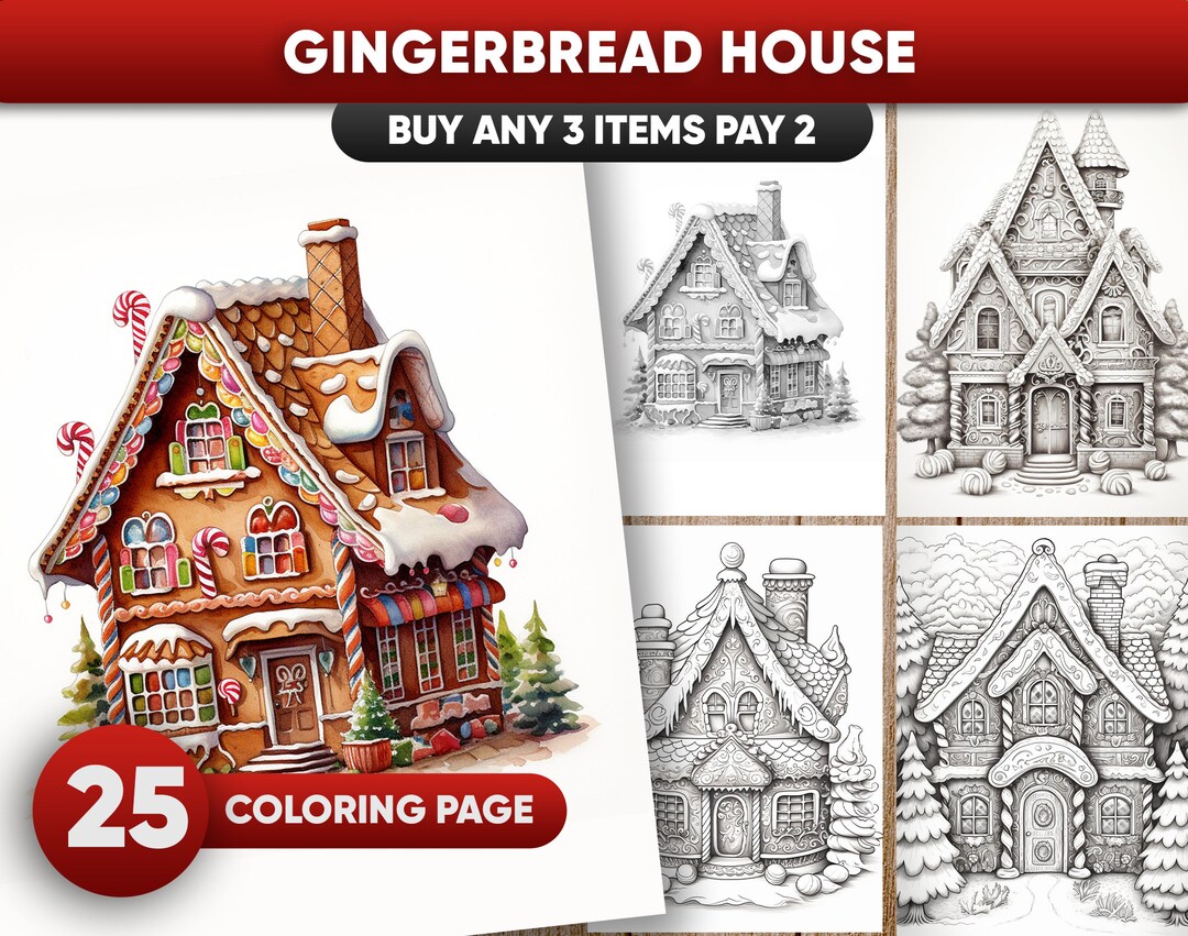 25 Christmas Gingerbread House Design Coloring Book, Printable PDF ...