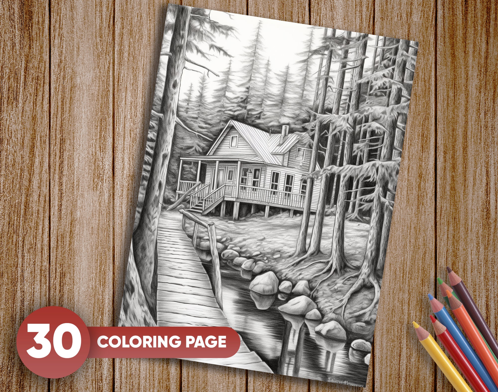 30 Cabin in the Woods, House Nature Forest Coloring Book for Adults ...