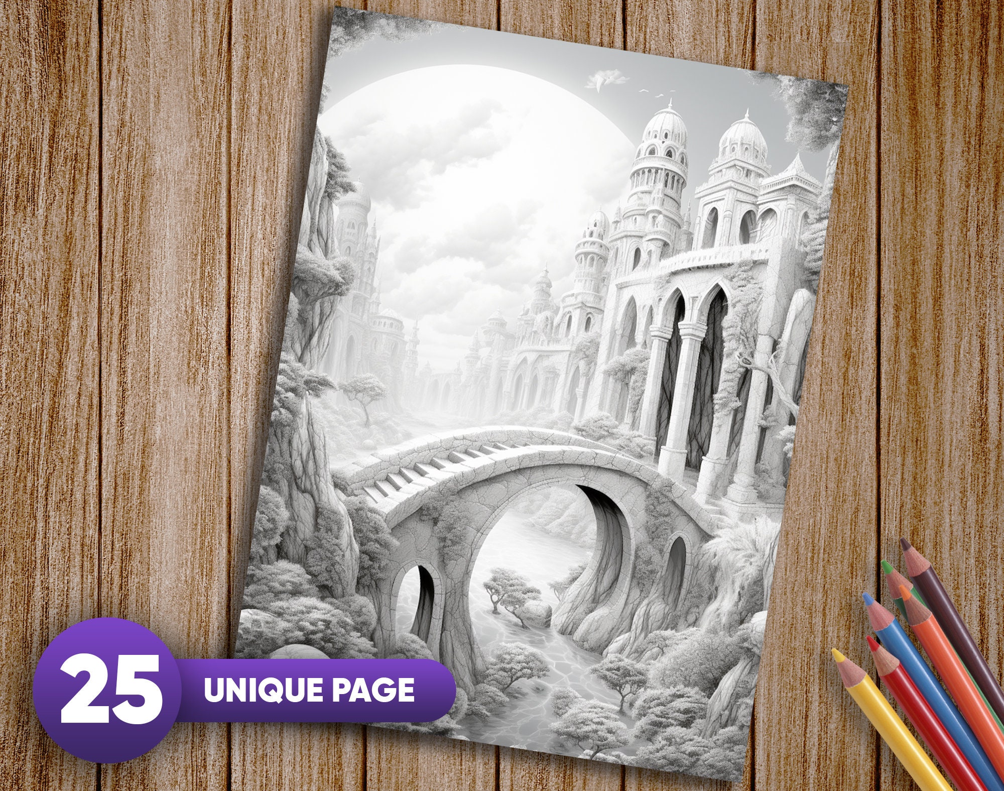 Fantasy Landscape Coloring Pages: 25 Grayscale Art for Adults / Kids ...