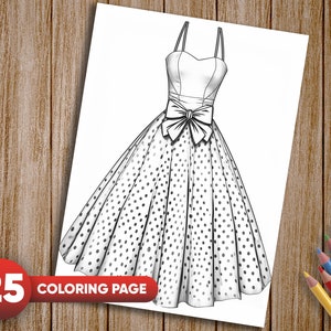Retro Dress Coloring Pages: 25 Vintage Fashions (PDF/JPEG) - Etsy