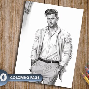 Handsome Men Coloring Book: 30 Grayscale Illustrations (printable PDF ...
