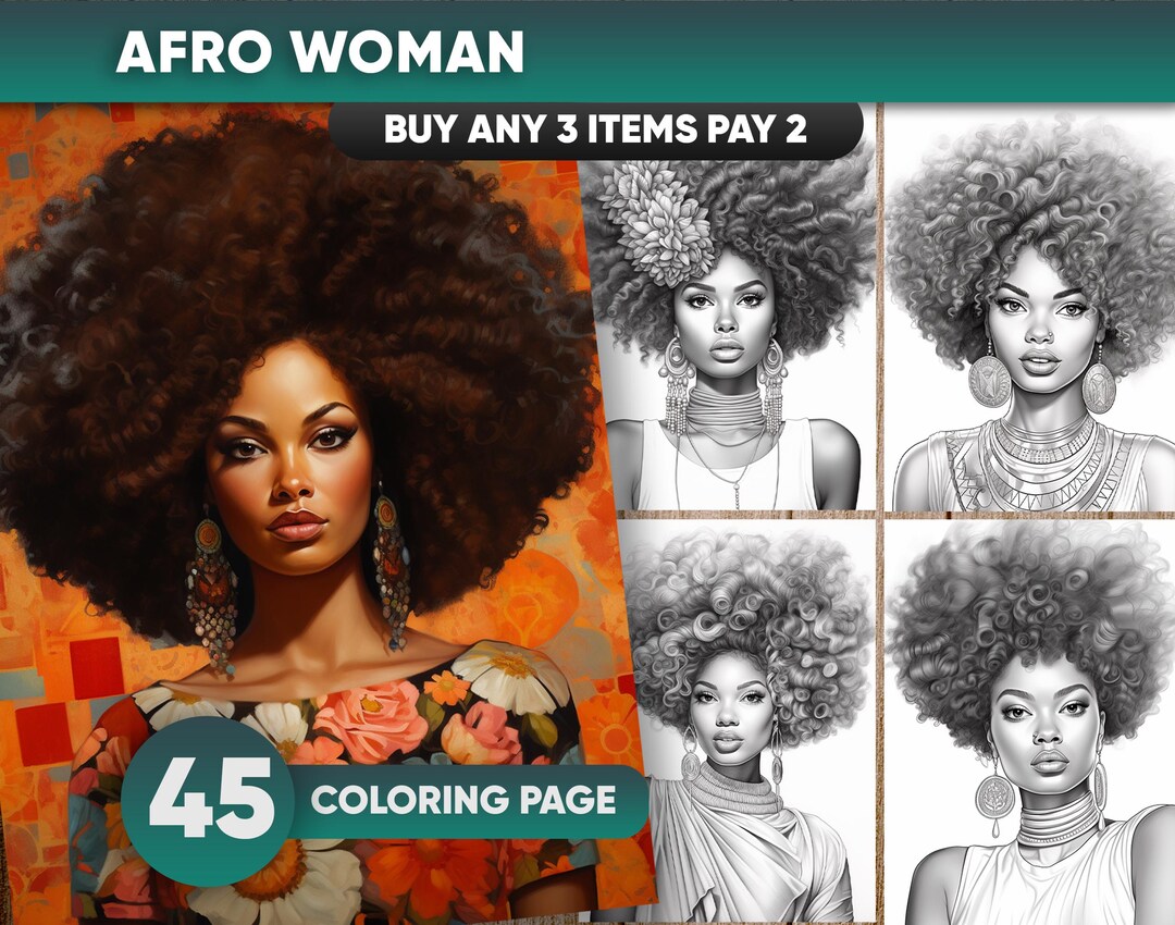 Afro Women Coloring Pages, 45 Portraits, Printable PDF Art - Etsy