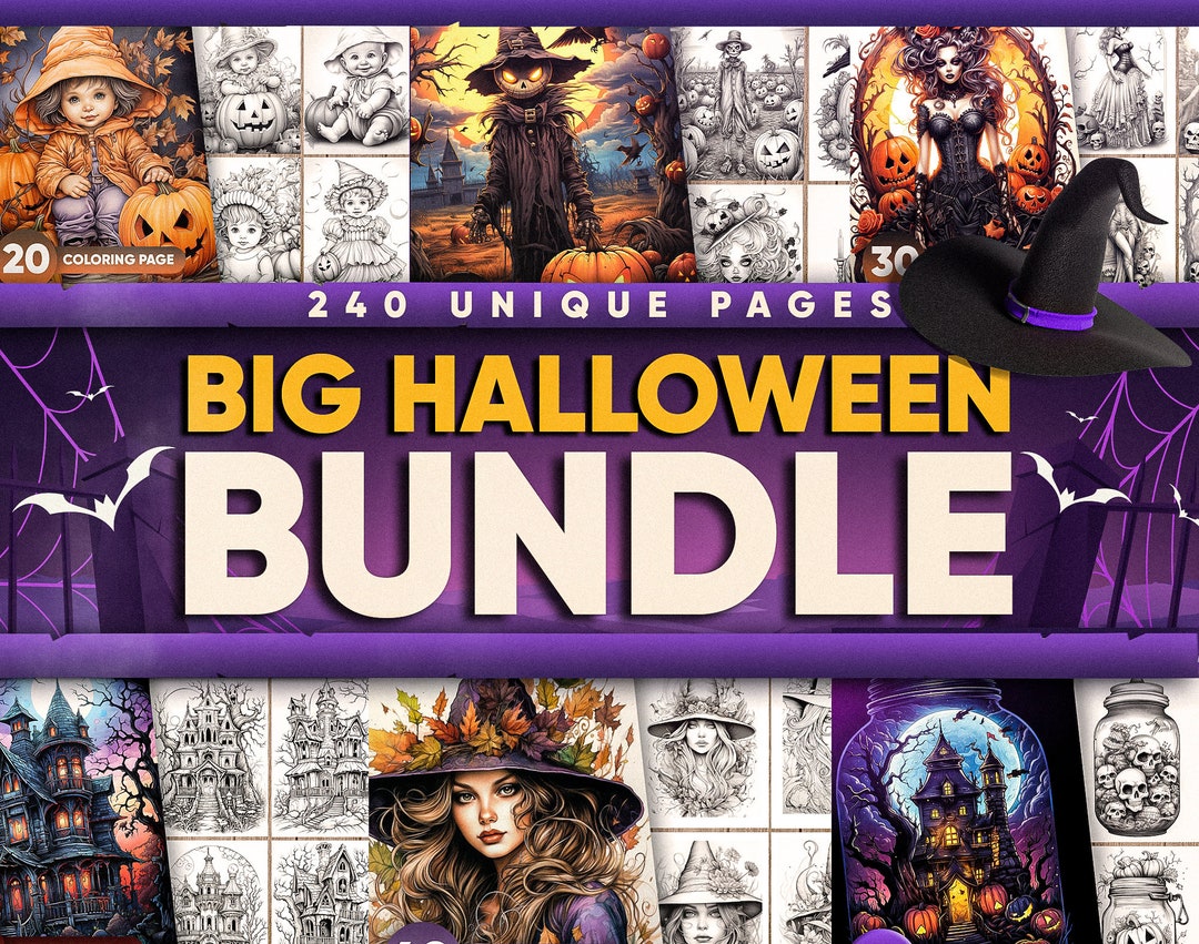 240 Ultimate Halloween Bundle Coloring Pages, JPEG/PDF Format, Instant ...