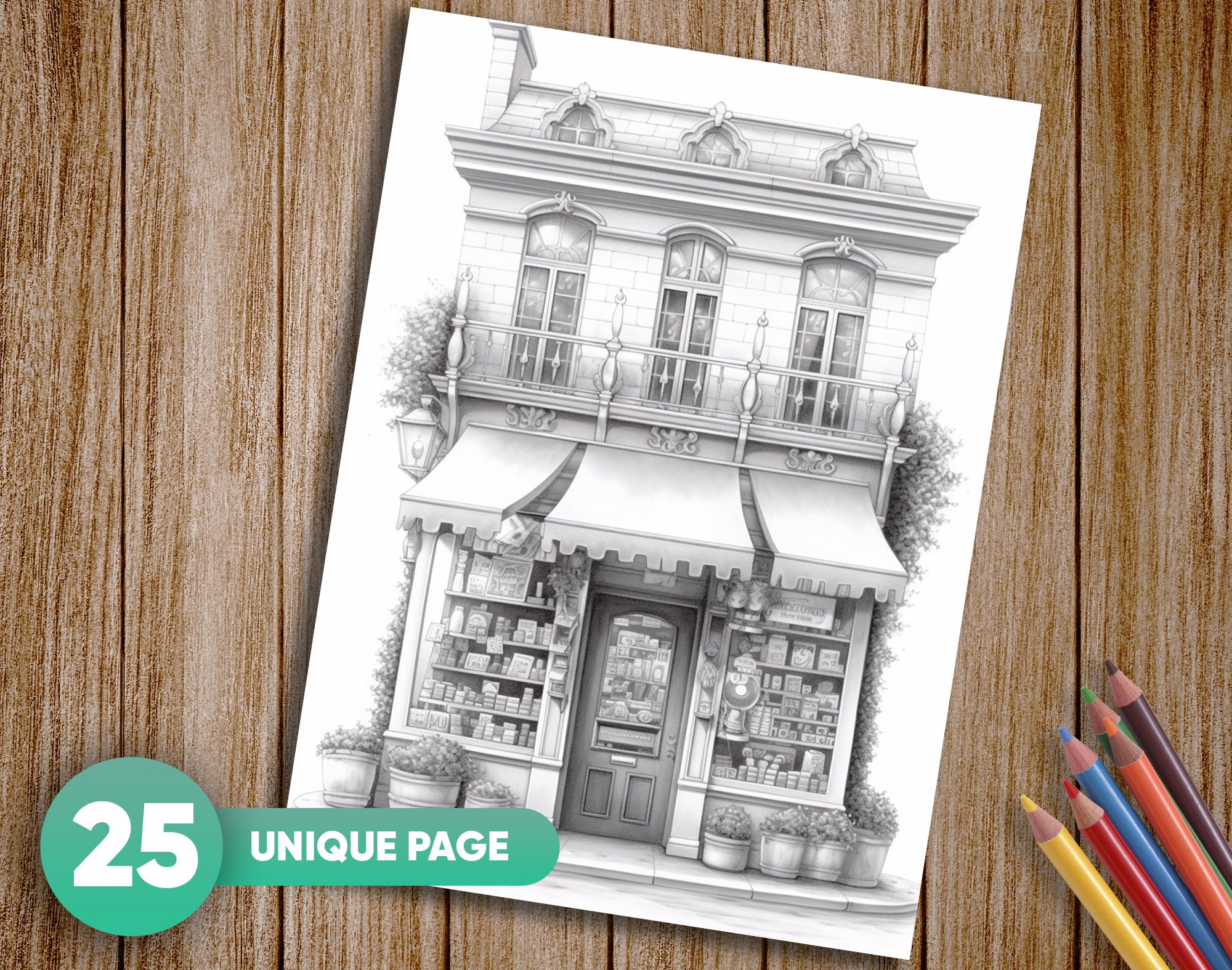 25 Adorable Storefront Bookstore Grayscale Coloring Pages - Etsy