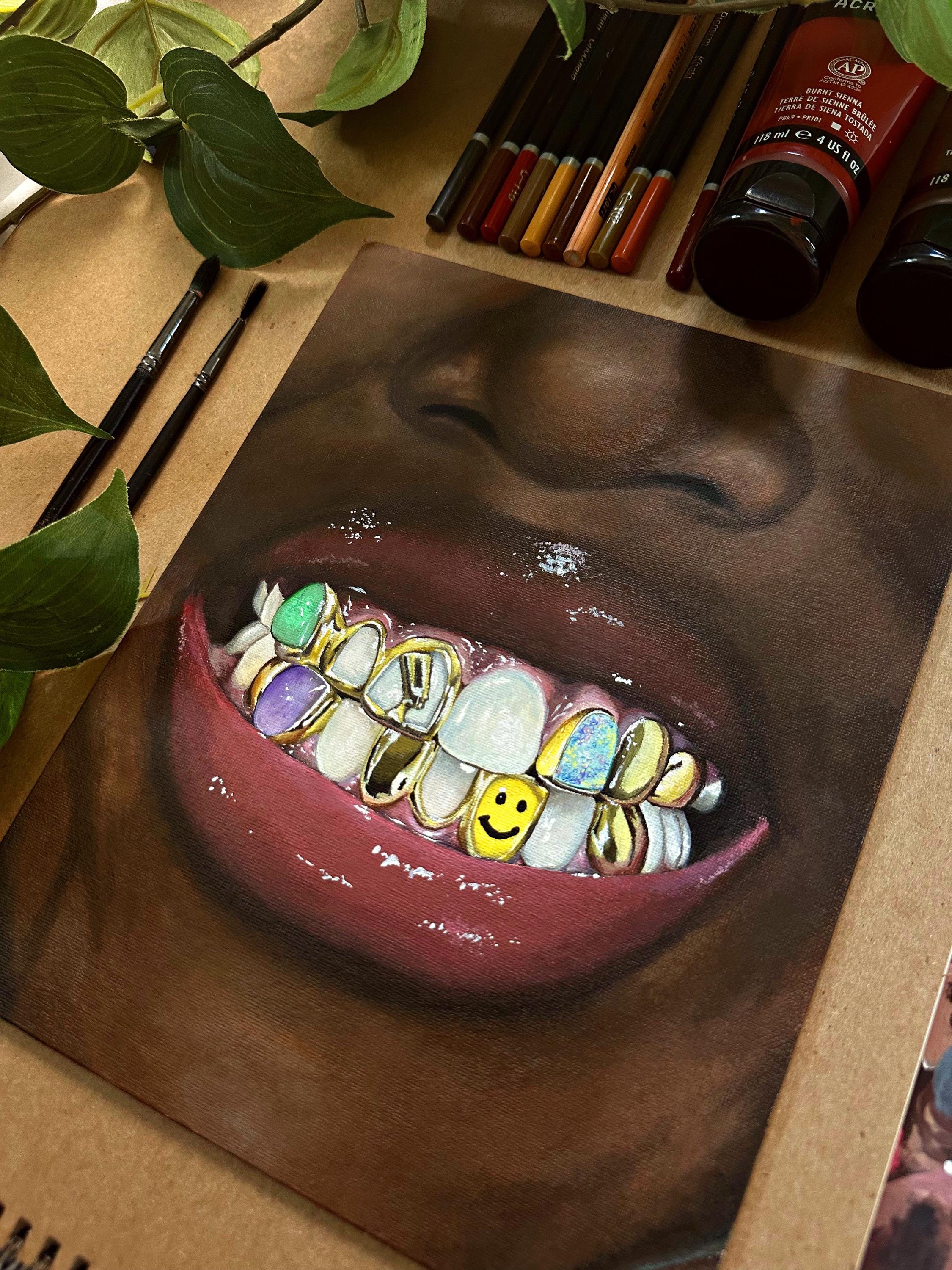 Candy Grillz | Black Woman Gold Grillz Art Print | Aesthetic Urban ...