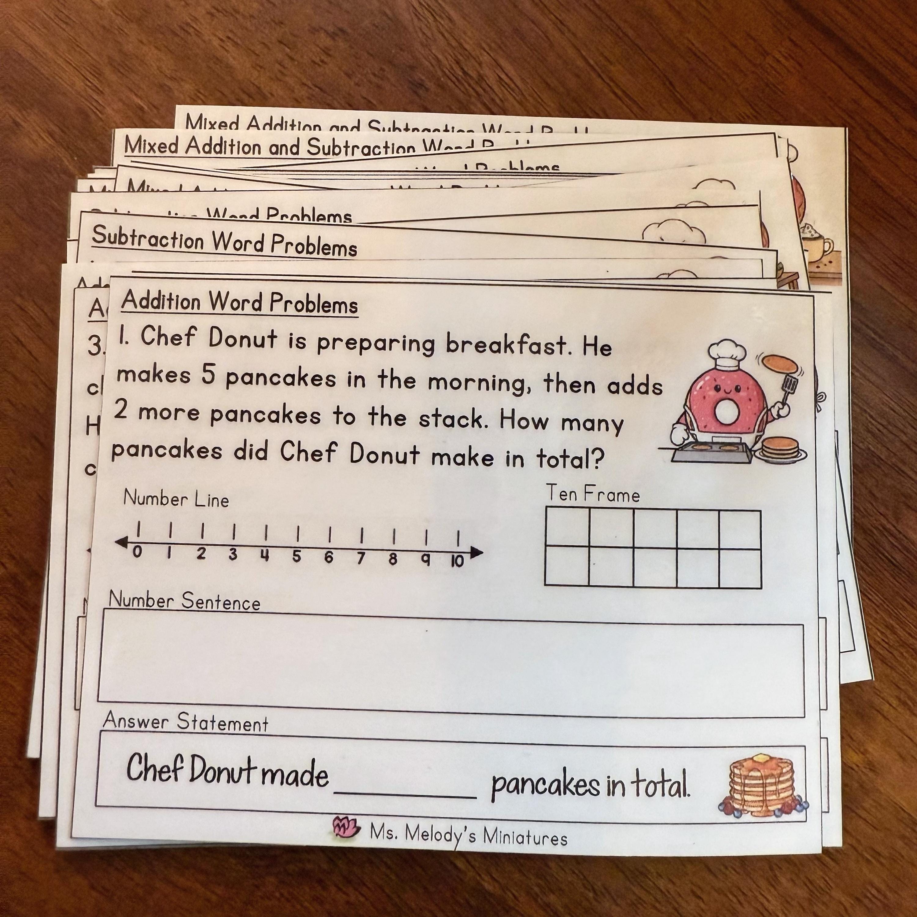 Chef Donut Word Problems Addition Subtraction Within 10, Number Sense ...