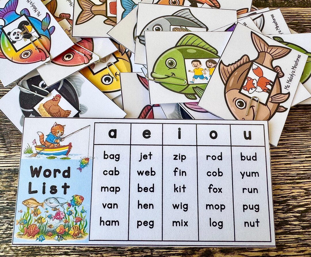 CVC Go Fish 3-letter Words Fishing Game Matching Sorting Center Small ...