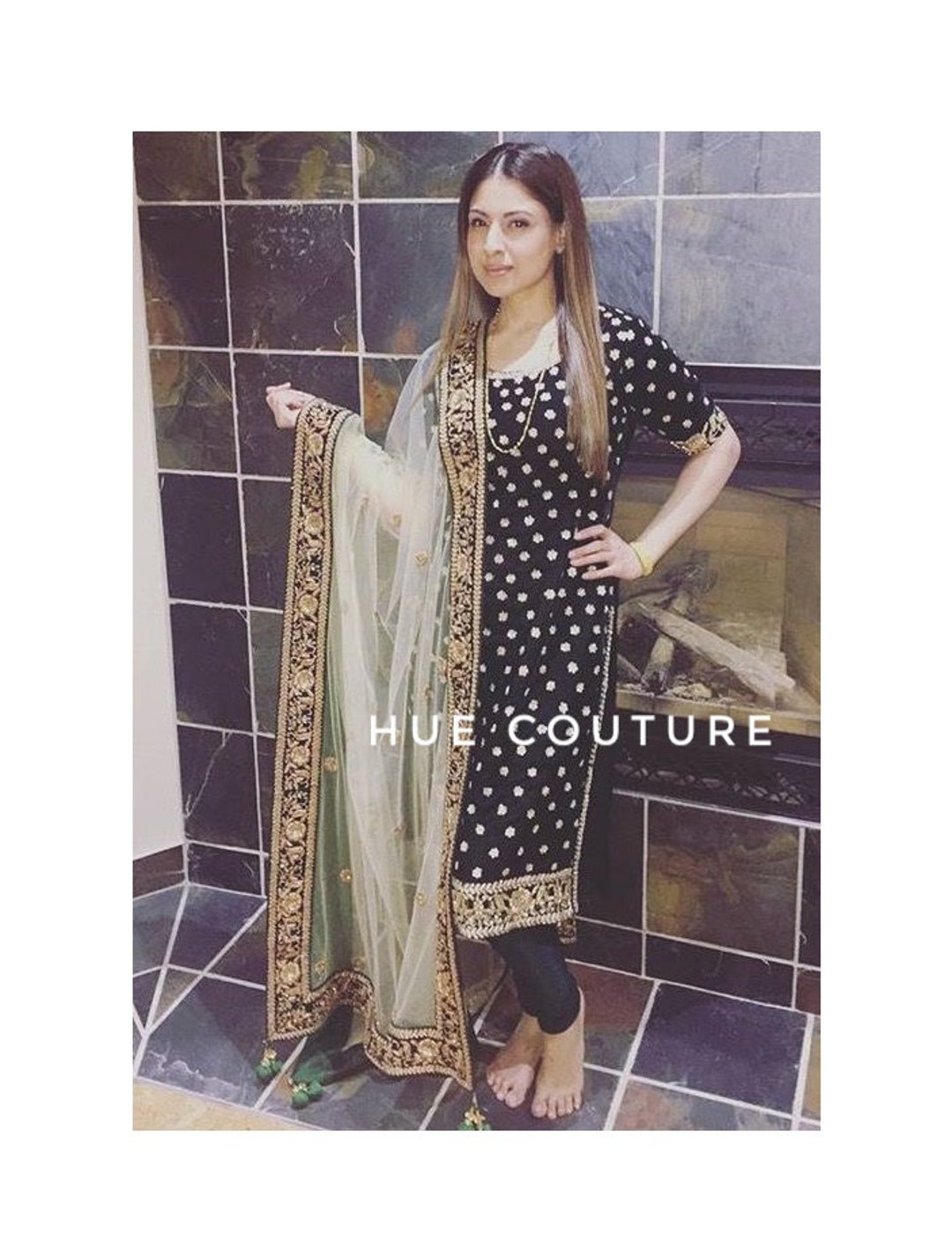 Heavy Black Golden Pajami Suit Punjabi Patiala Silk Net Dupatta Custom ...
