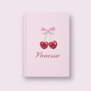 Personalized Coquette Journal Cherry Bow Notebook Cursive Name Custom ...