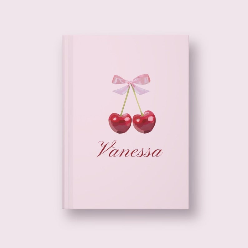 Personalized Coquette Journal Cherry Bow Notebook Cursive Name Custom ...