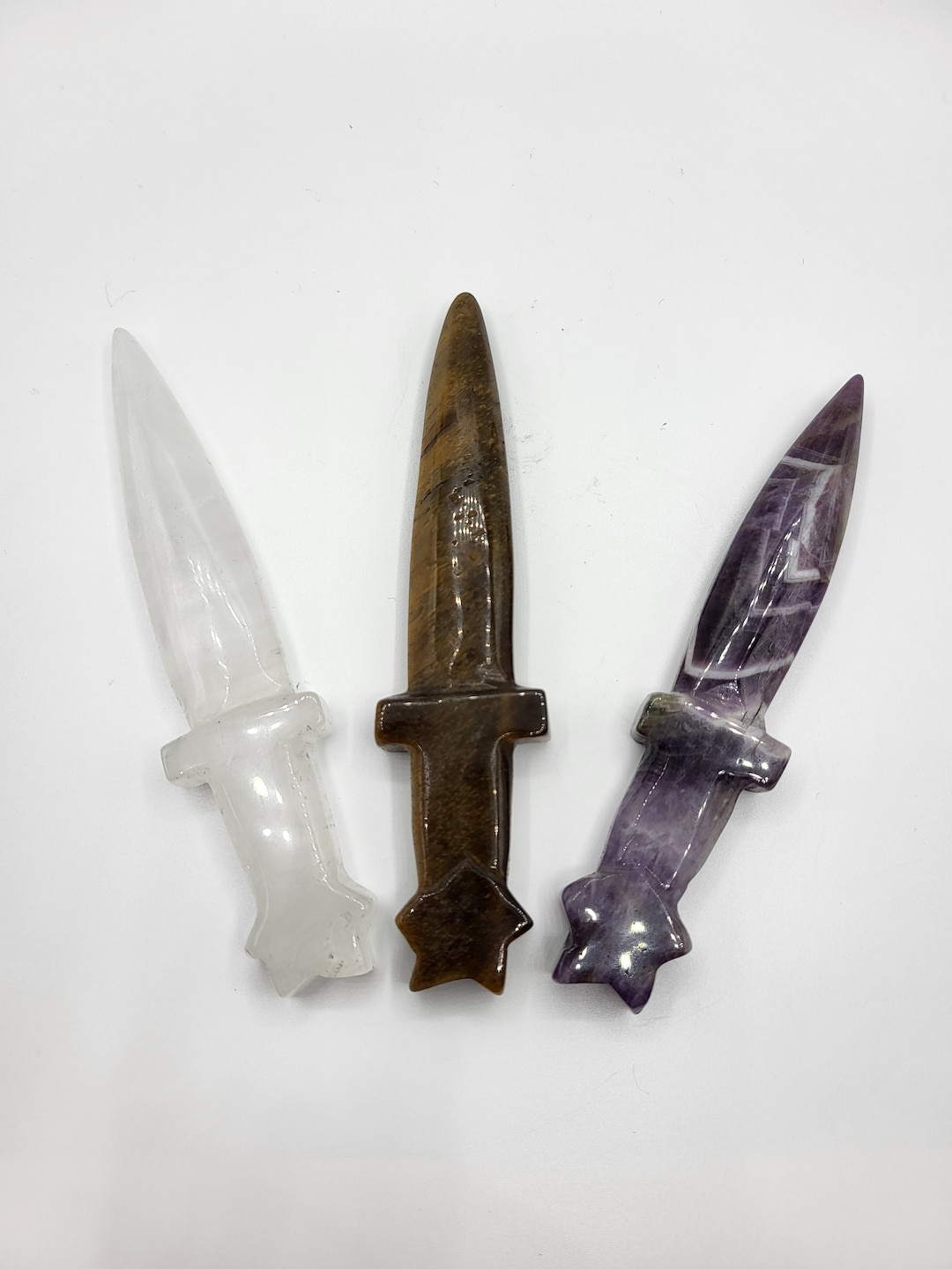 Crystal Carvings Swords Dream Amethyst Tigers Eye, Clear Quartz Carved ...