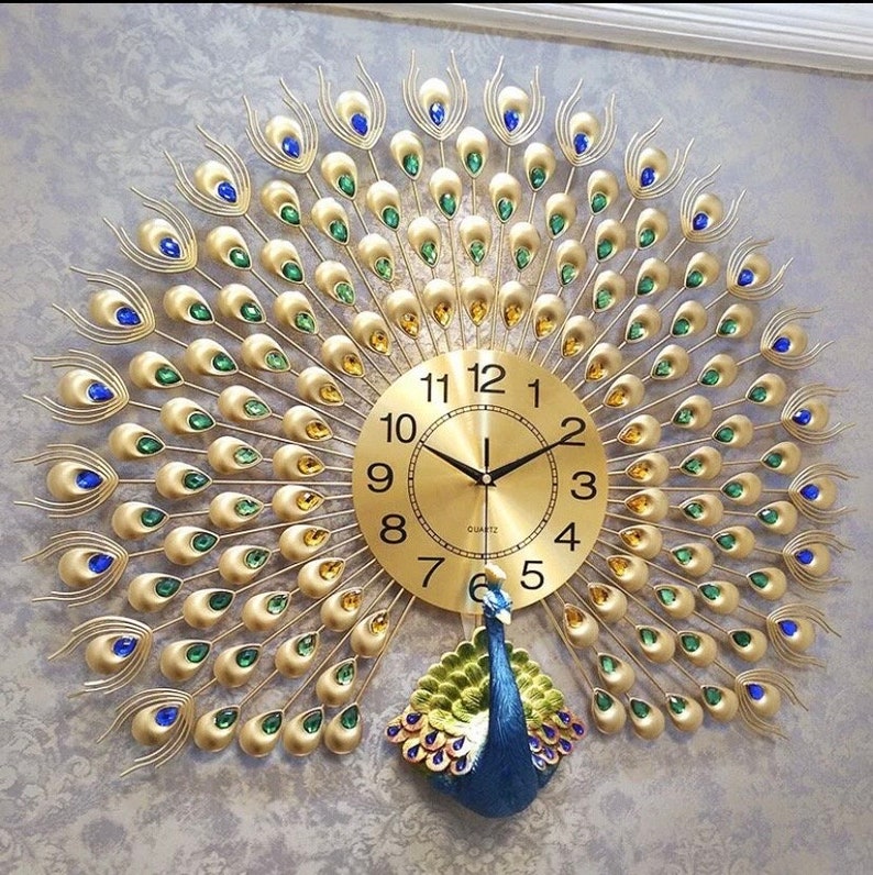 High Quality 3D Luxury Home Clock Decor Big Antique Style Peacock Fancy ...