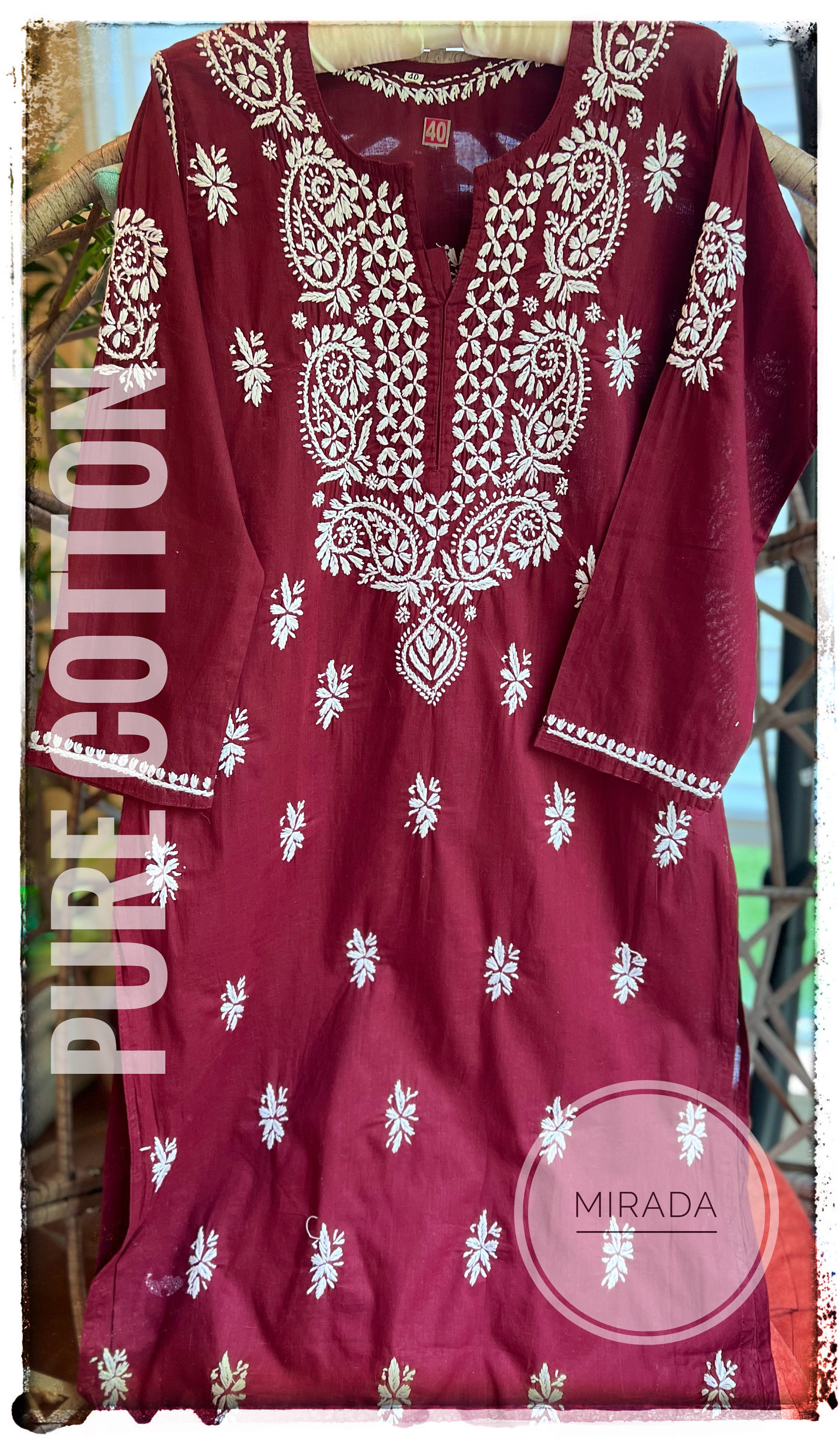 Lucknow Exclusive Chikankari Cotton Kurti, Handmade Embroidered Tunic ...