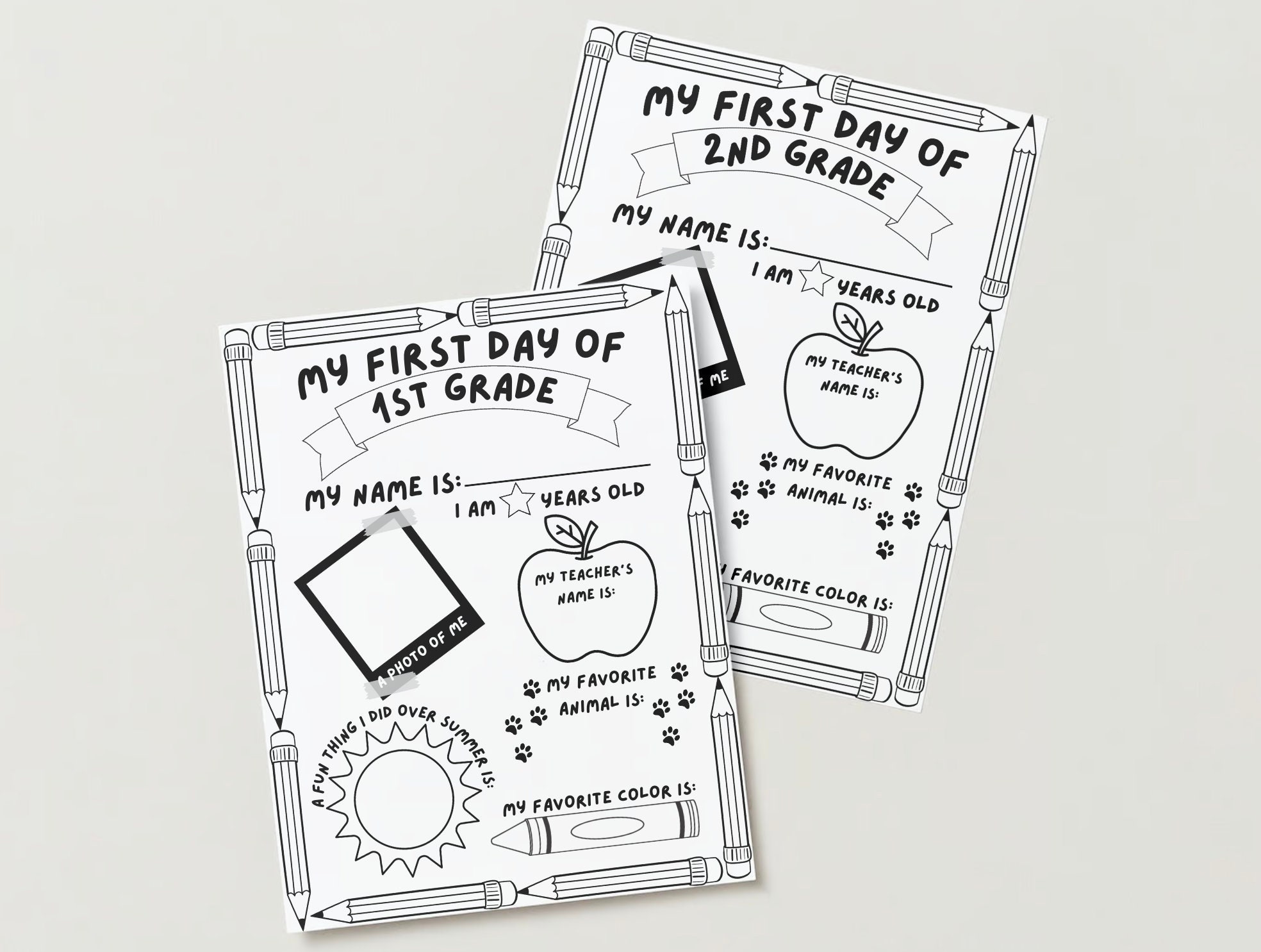 Colorable First Day of School Activity Sheet | Elementary All About Me ...