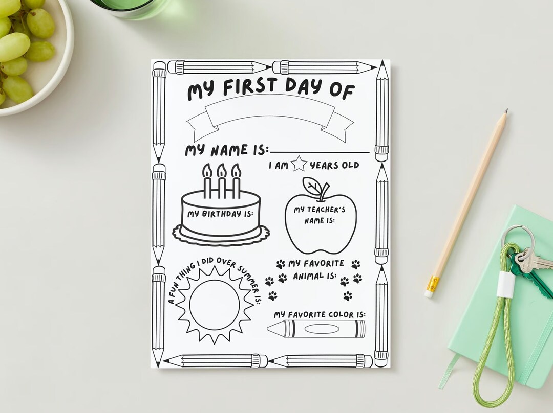 Colorable First Day of School Activity Sheet | Elementary All About Me ...