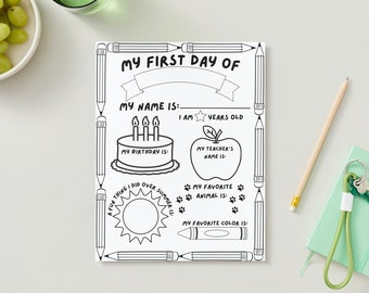 Colorable First Day of School Activity Sheet | Elementary All About Me ...
