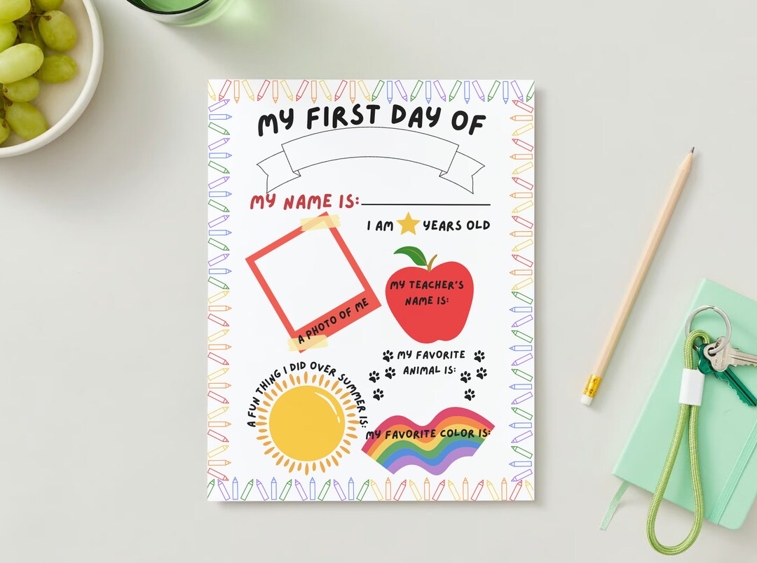 First Day of School Activity Sheet | Elementary All About Me With Photo ...