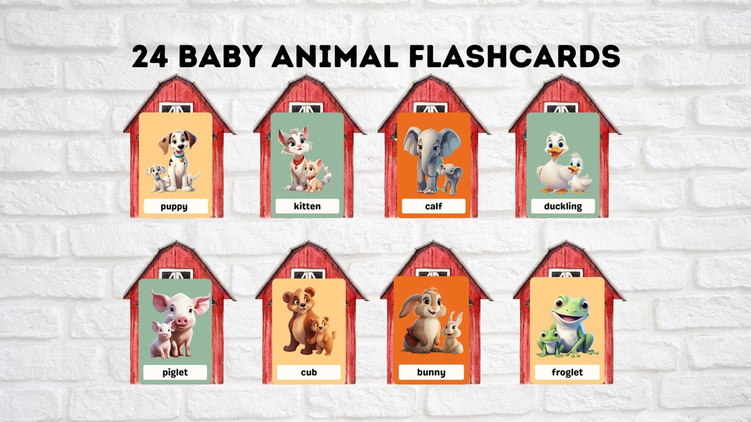 24 Baby Animal Flash Cards PDF Printable Cards - Etsy
