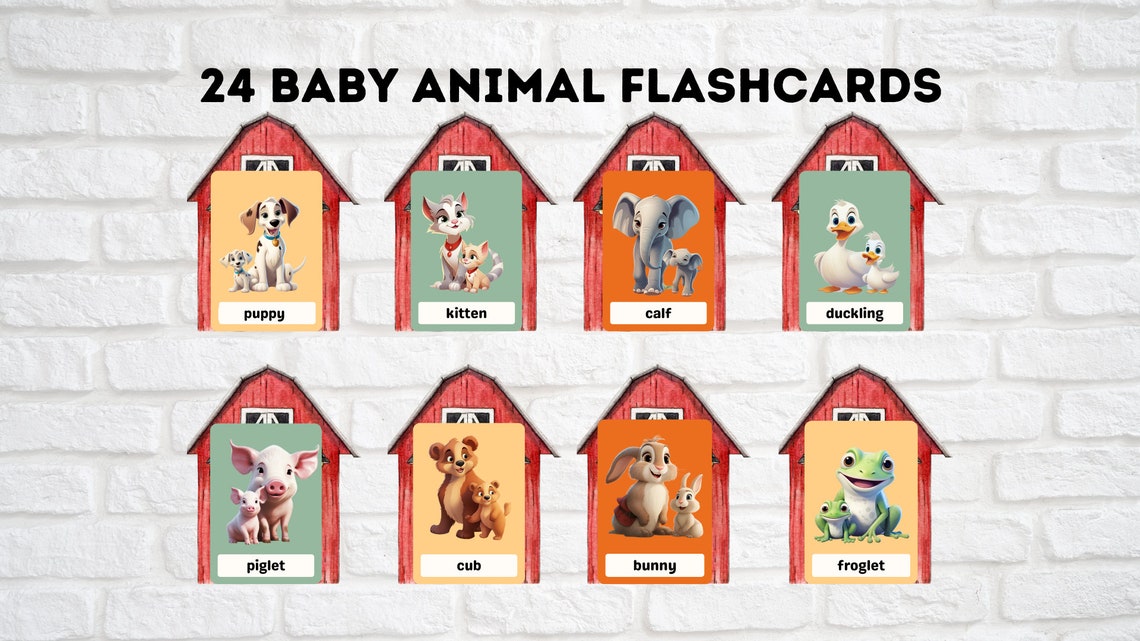 24 Baby Animal Flash Cards PDF Printable Cards - Etsy