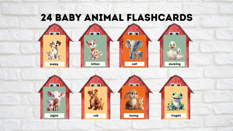 24 Baby Animal Flash Cards PDF Printable Cards - Etsy