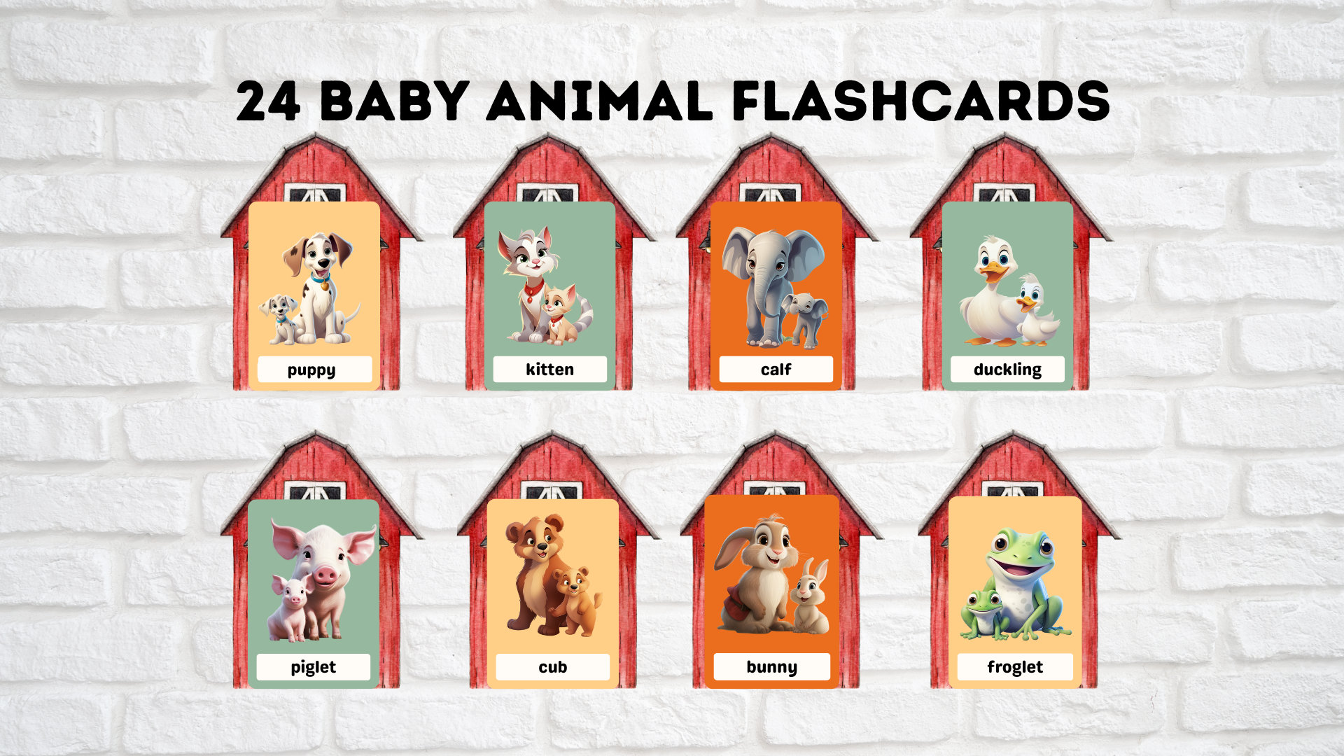 24 Baby Animal Flash Cards PDF Printable Cards - Etsy