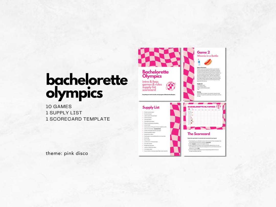 Bachelorette Olympics | Pink Disco Theme | Games, Scorecard, and Supply ...