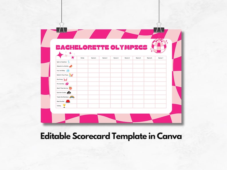 Bachelorette Olympics | Pink Disco Theme | Games, Scorecard, and Supply ...