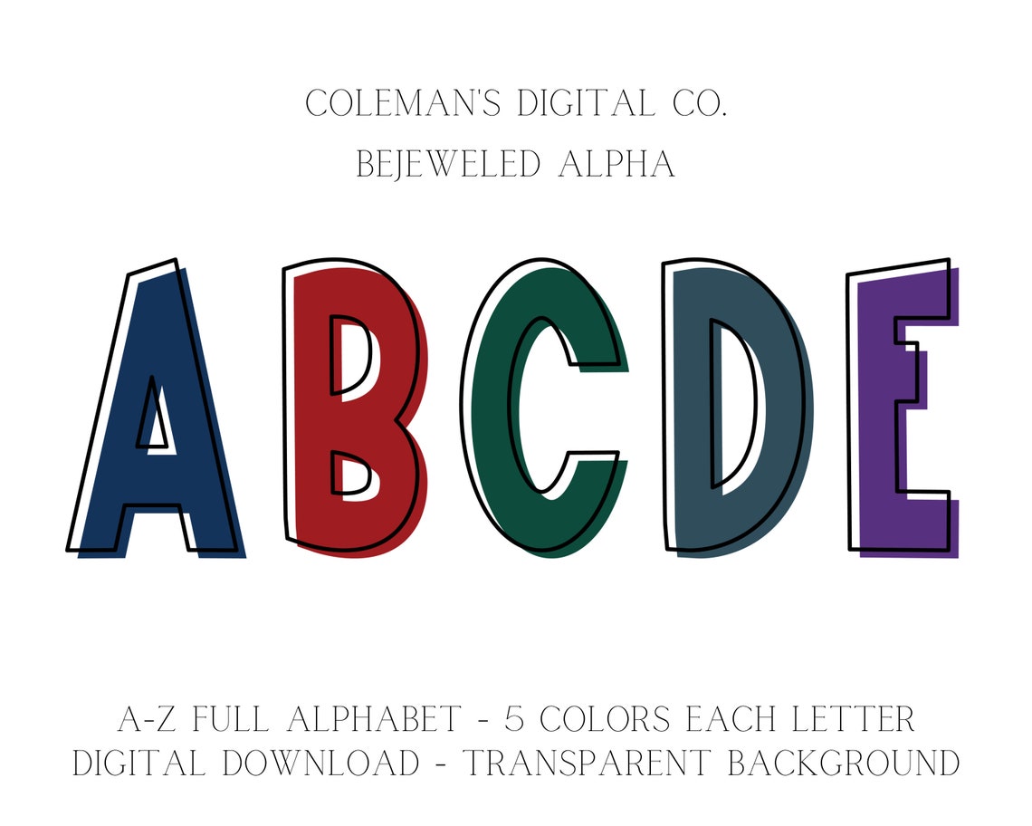 Bejeweled Alpha Off-centered Doodle Letters PNG Bundle - Etsy