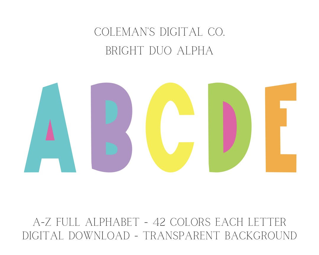 Bright Duo Alpha Duo-tone Doodle Letters PNG Bundle Doodle Sublimation ...