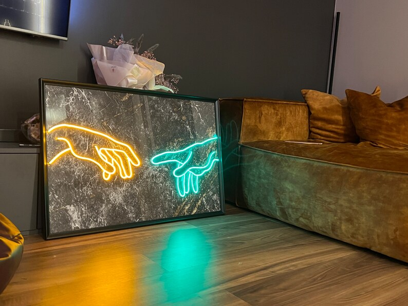 Michelangelo's Creation of Adam in Neon: A Contemporary Artwork for ...