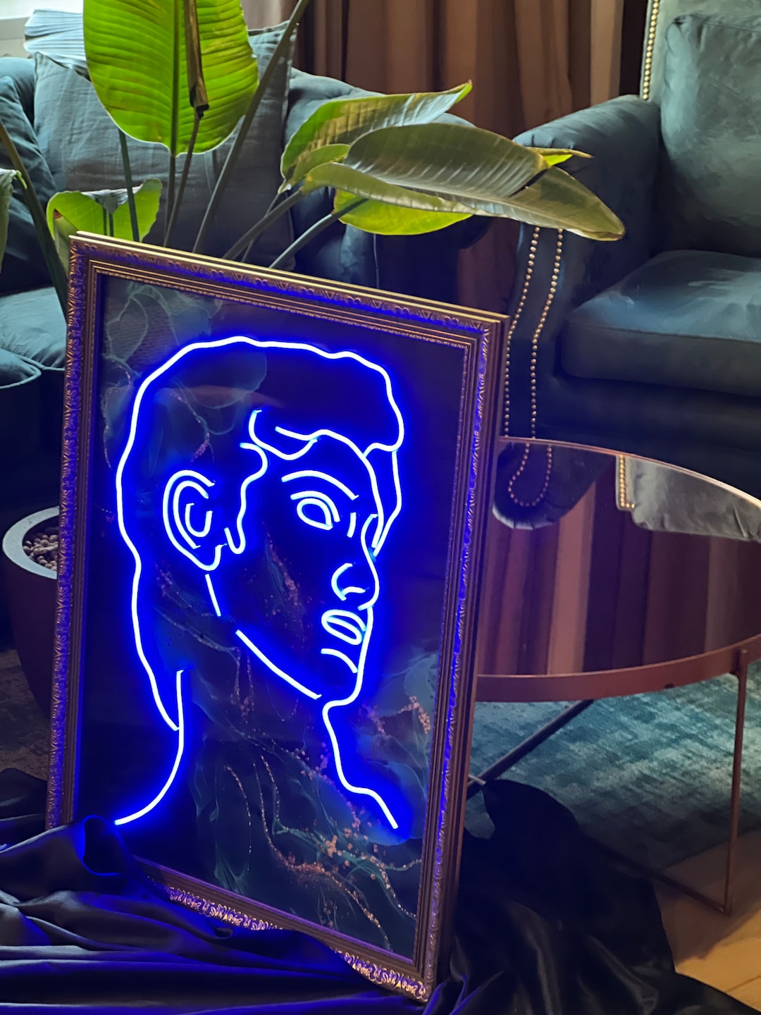 Modern Neon Art Painting of Michelangelo's David Sculpture - Vibrant ...