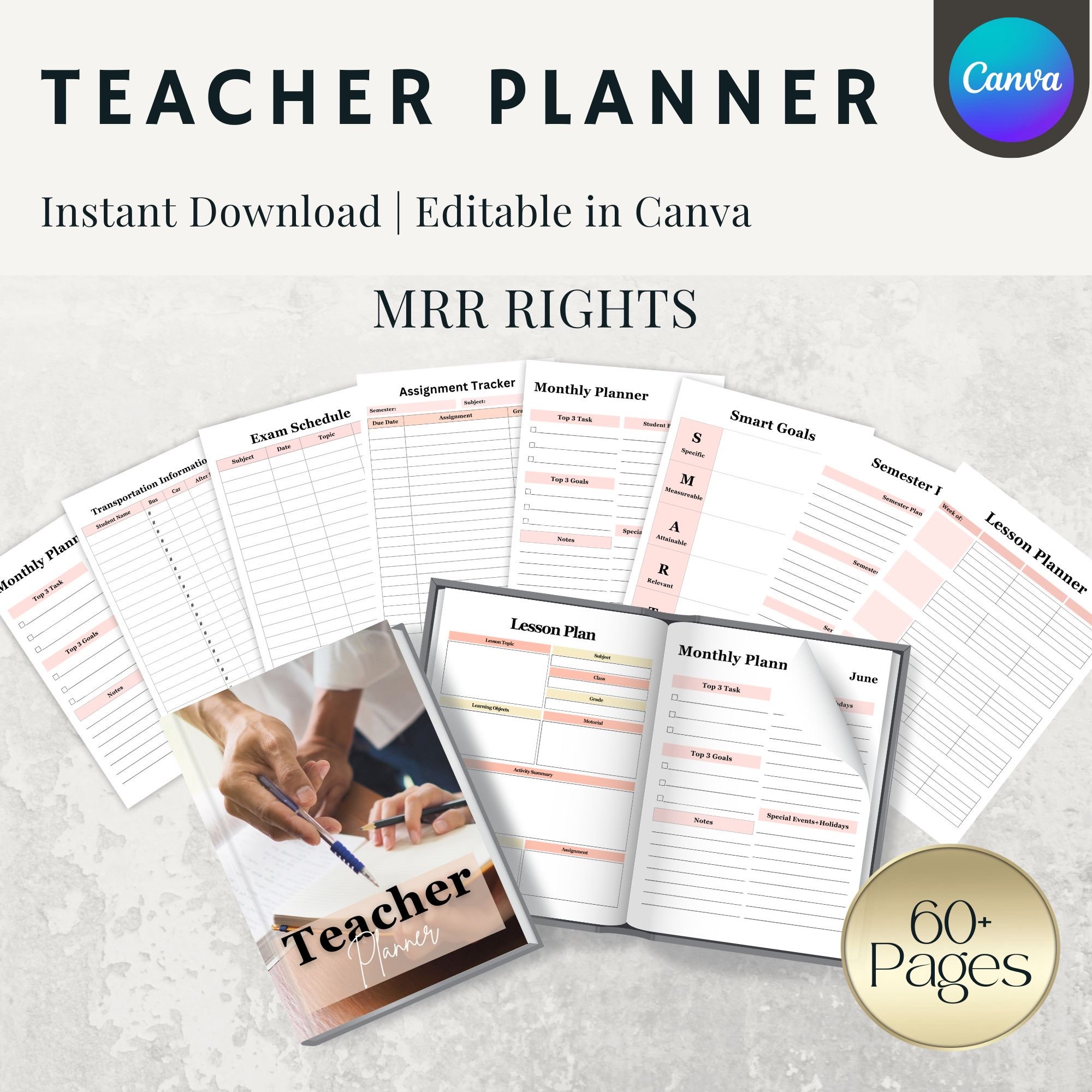 Teacher Planner Printable PDF, Canva Template, Academic, Notability ...