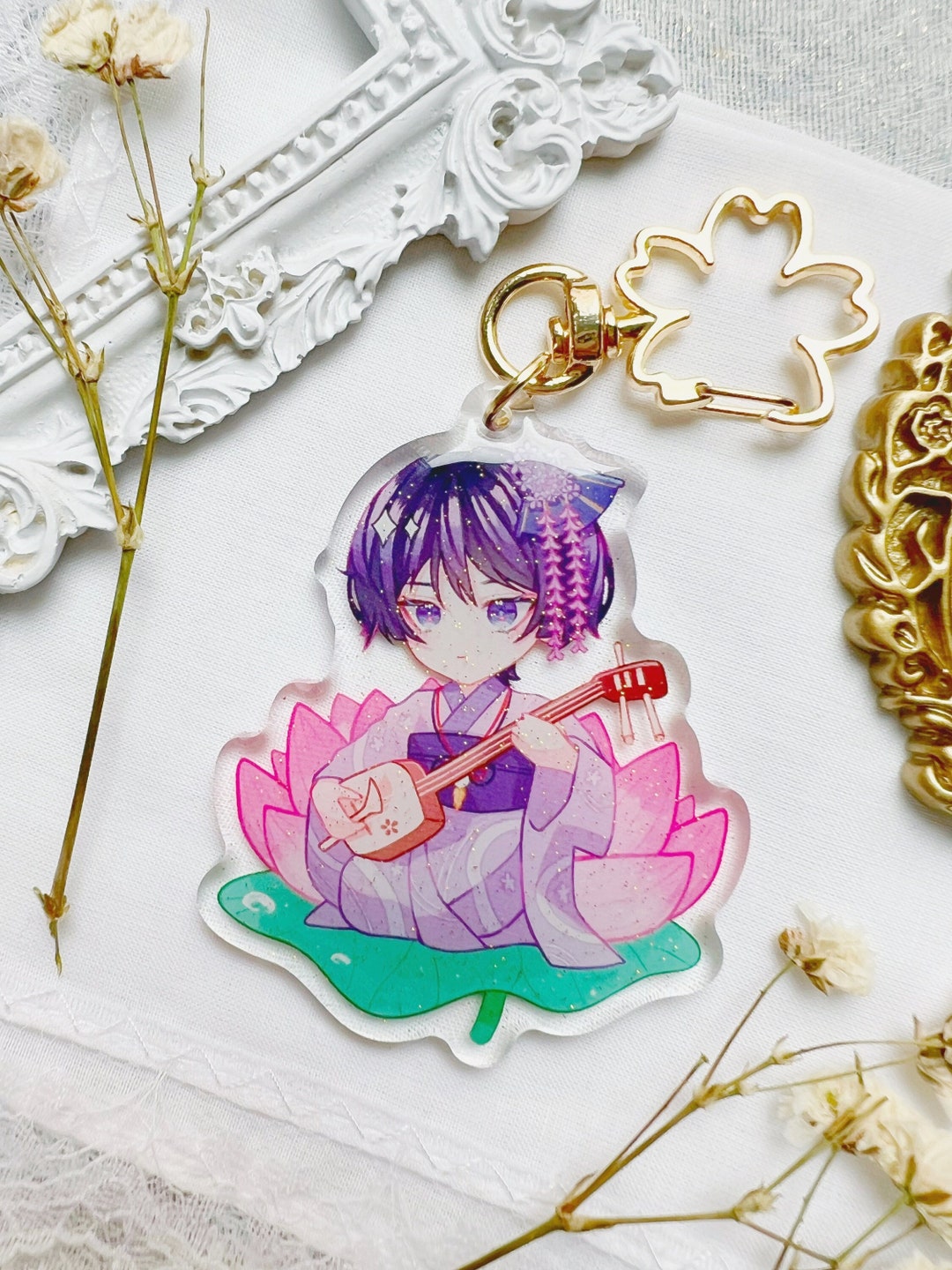 Scaramouche Wanderer Flowers Keychain | 2 Inch Glitter Epoxy Charm ...