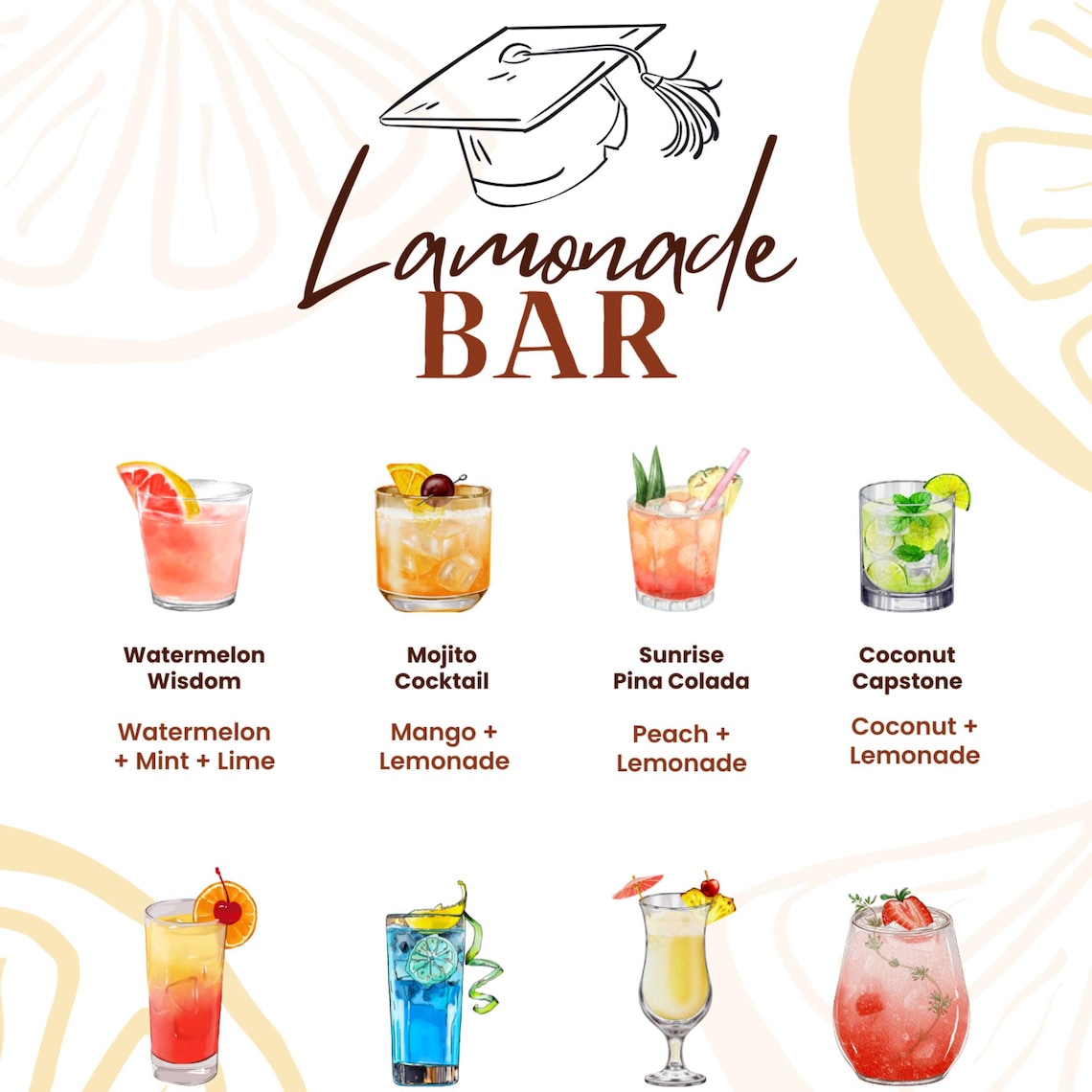 Graduation Lemonade Bar Menu Sign: Editable Mocktail Party Printable ...