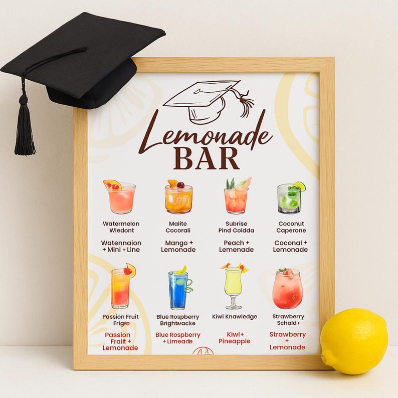 Graduation Lemonade Bar Menu Sign: Editable Mocktail Party Printable ...