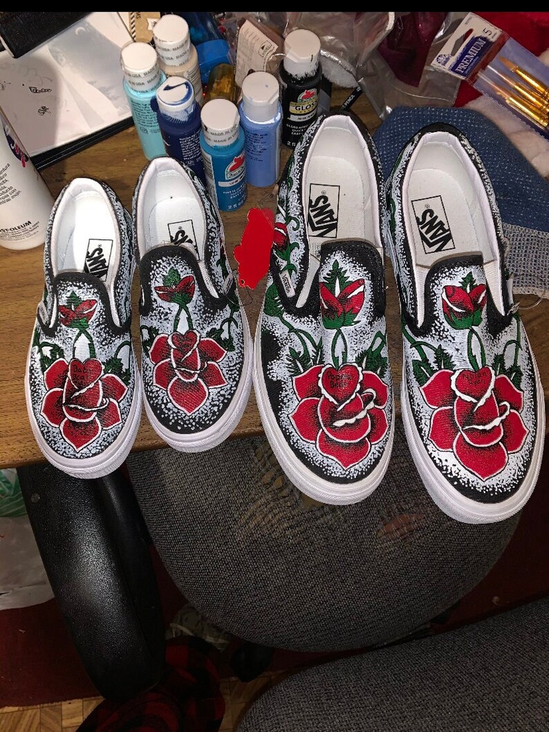 Custom Painted Rose off Brand Vans - Etsy