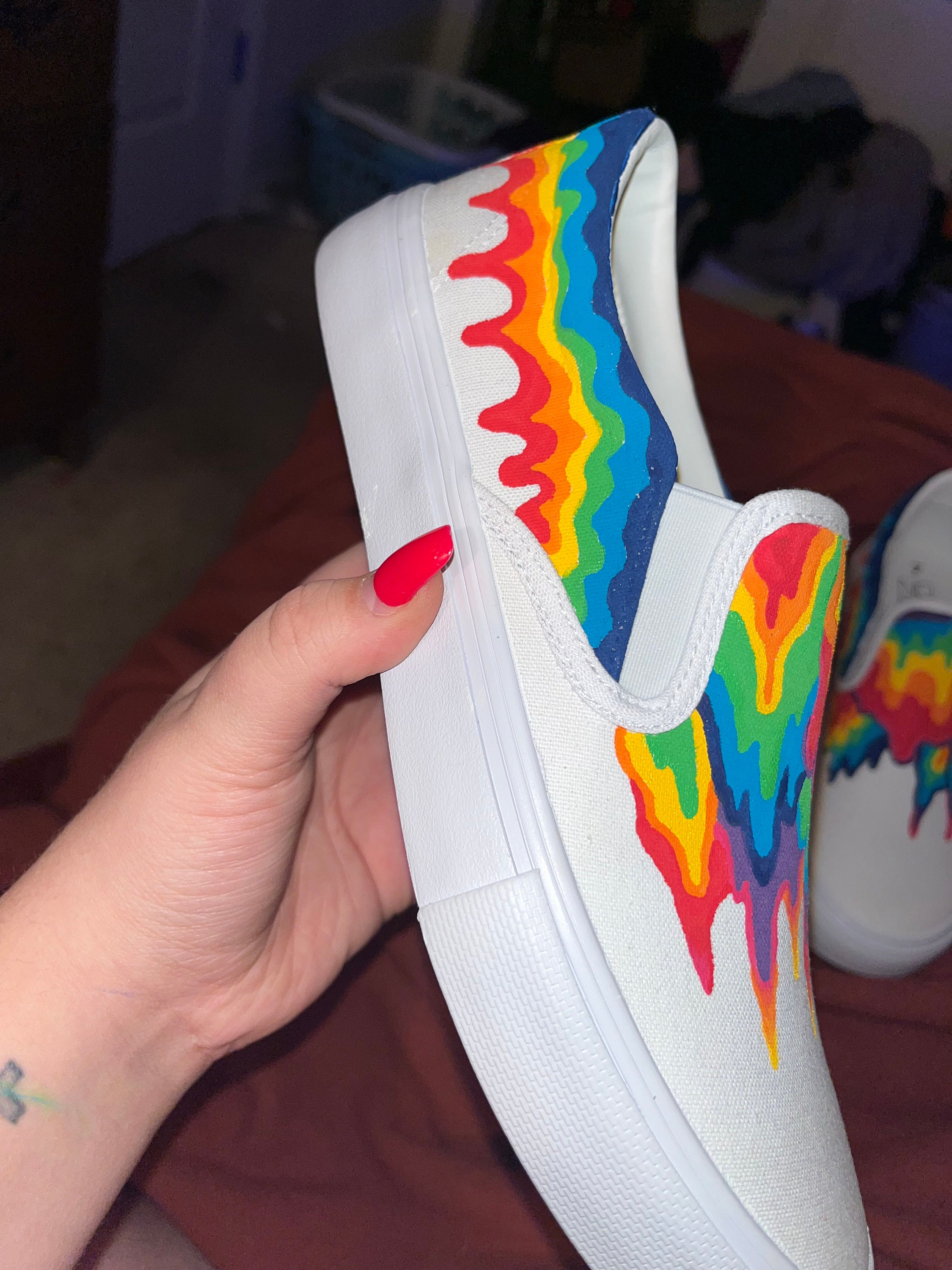 Off Brand Custom Painted Colorful Dripping Paint Slip on Shoes - Etsy