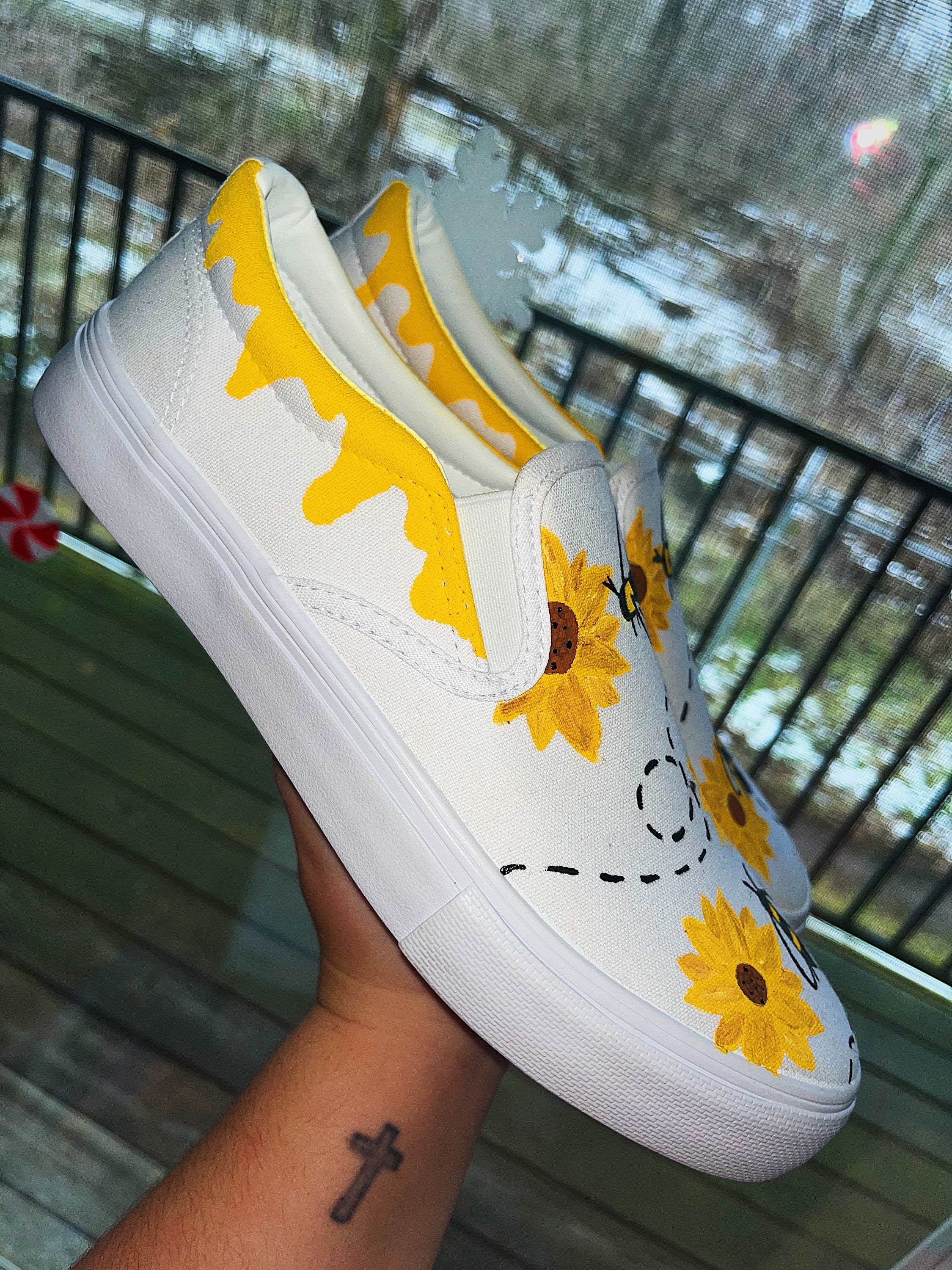 Off Brand Custom Painted Sunflowers and Bees Shoes - Etsy