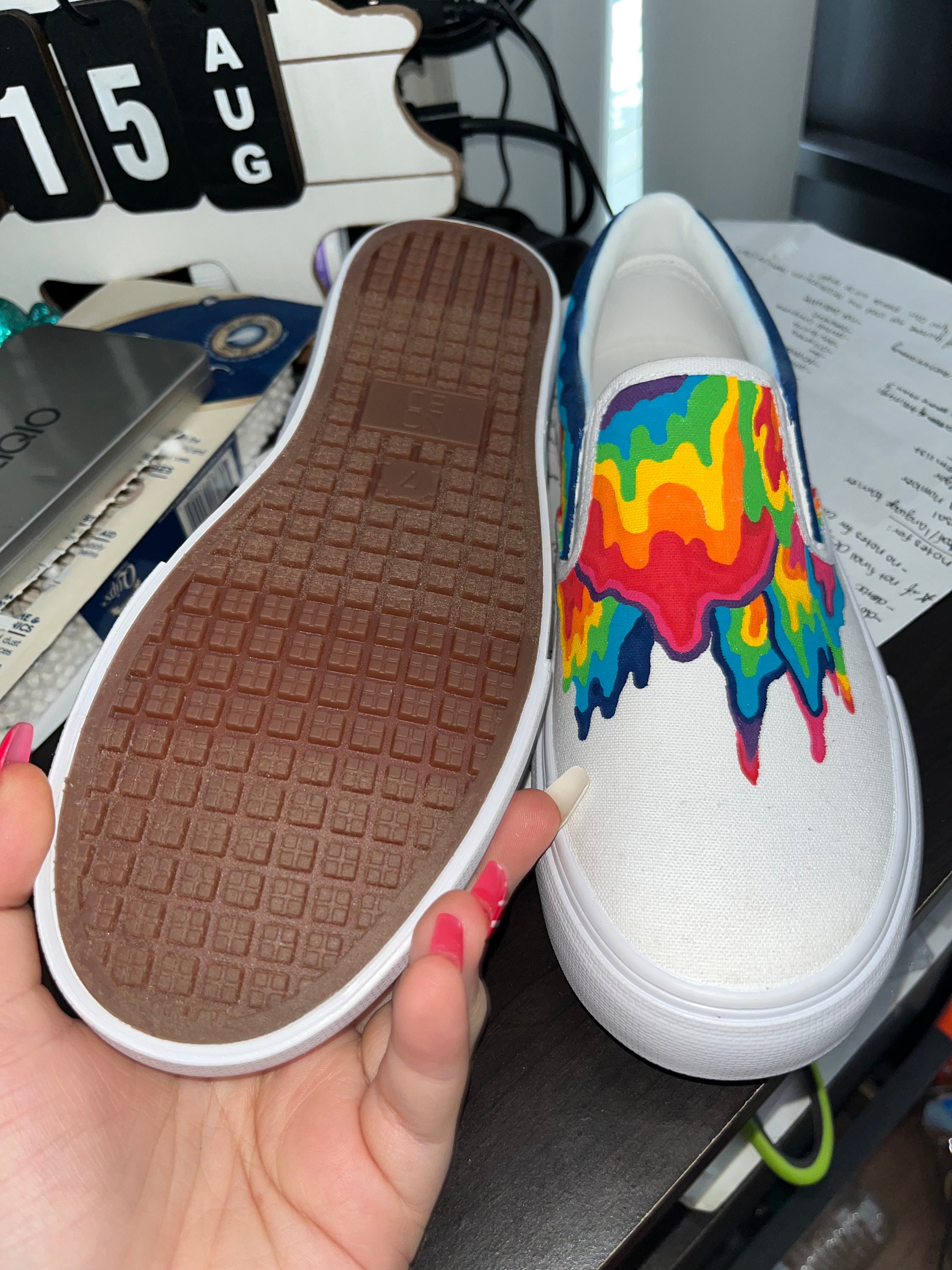 Off Brand Custom Painted Colorful Dripping Paint Slip on Shoes - Etsy