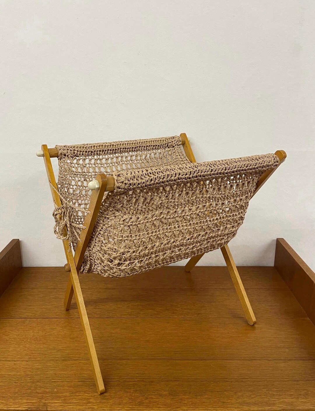 Mid Century Magazine Rack / Newspaper Rack for Folding Made of Wicker ...