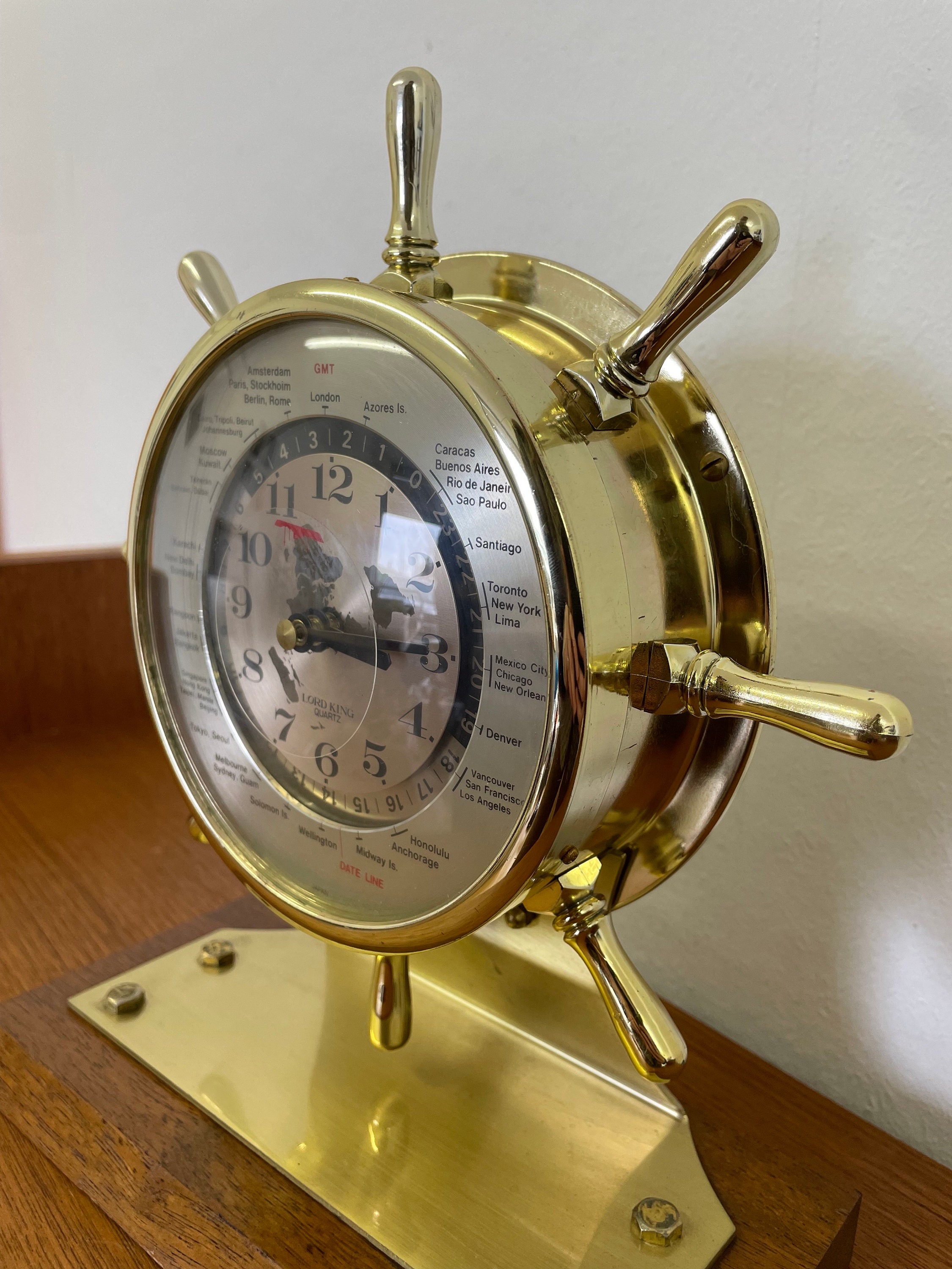 Lord King Quartz World Time Clock / Table Clock in Gold With Wooden ...