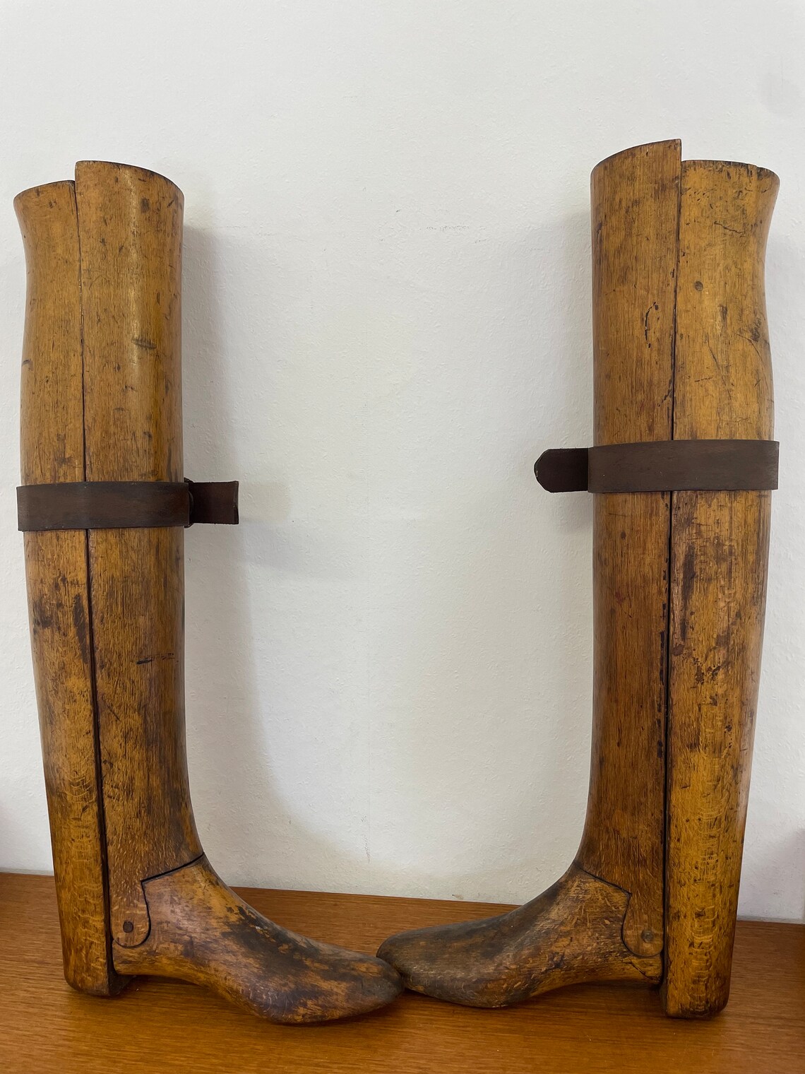 Set of 2 Antique Wooden Boot Lasts / Shoe Lasts With Leather Straps ...